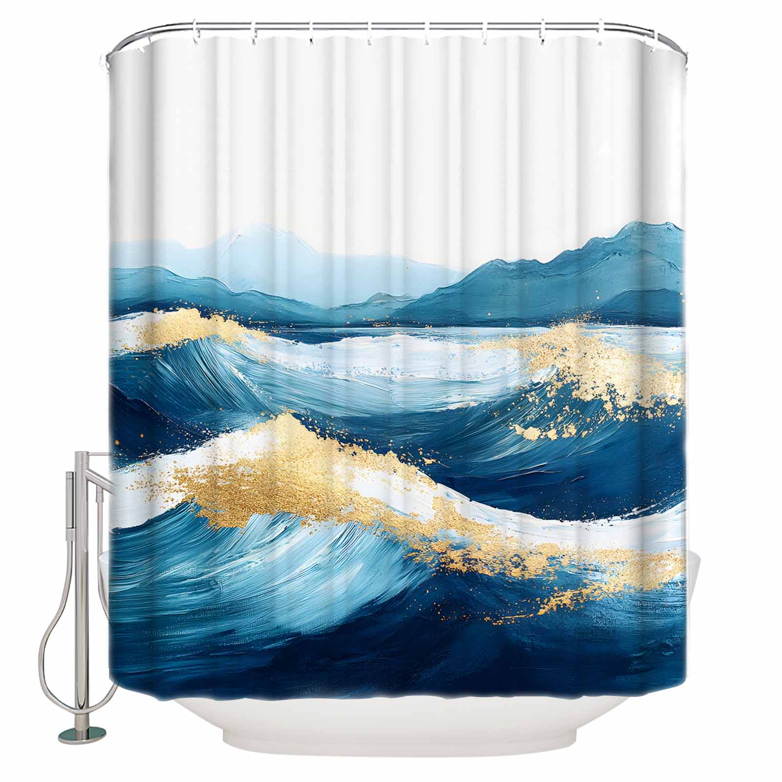 72x78 Inch Shower Curtain Blue Coastal Bathroom Decor Waterproof Fabric ...