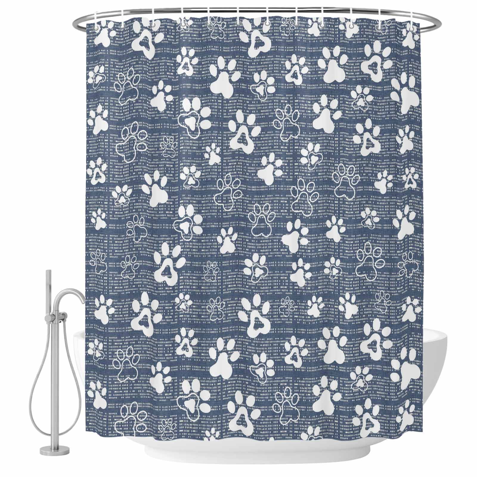 72x78 Inch Shower Curtain Blue Dog Paw Bathroom Decor, Waterproof ...