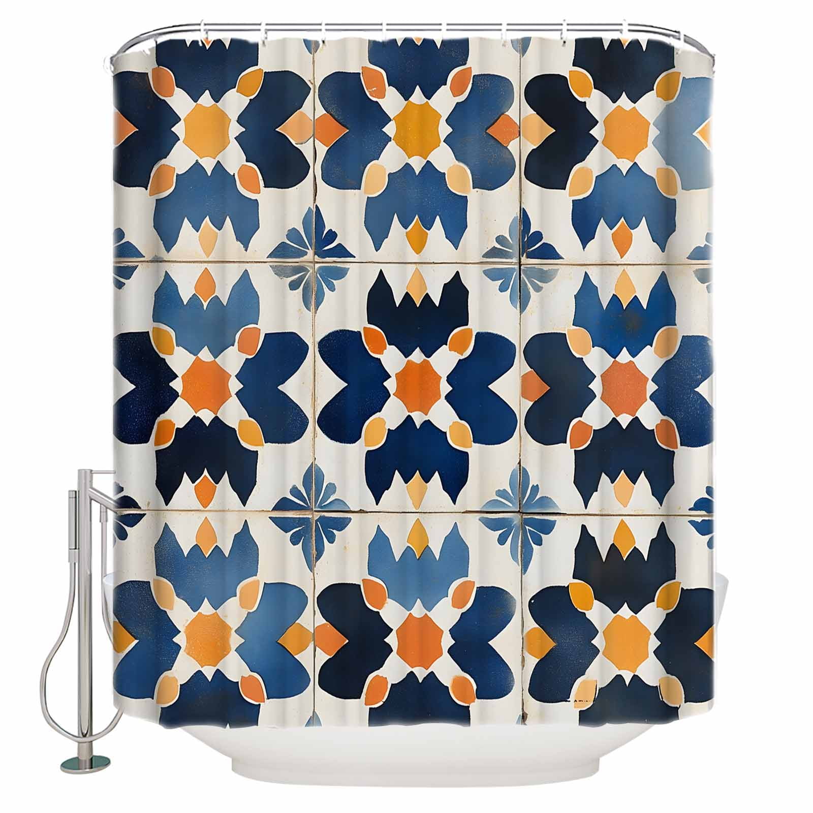 72x78 Inch Shower Curtain Blue Geometric Bathroom Decor Waterproof ...