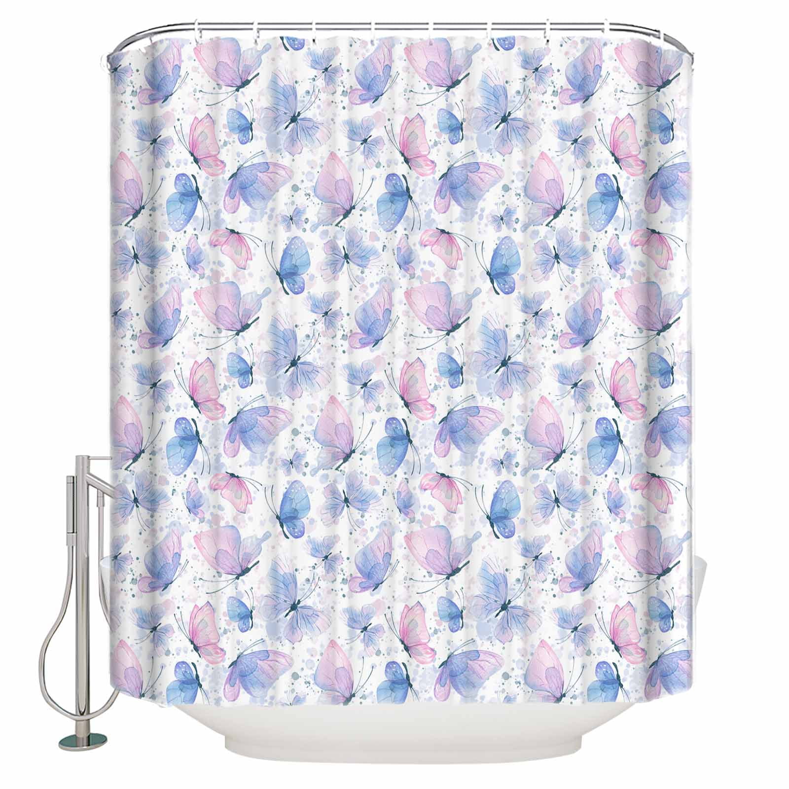 72x78 Inch Shower Curtain Blue Pink Butterfly Bathroom Decor Waterproof ...