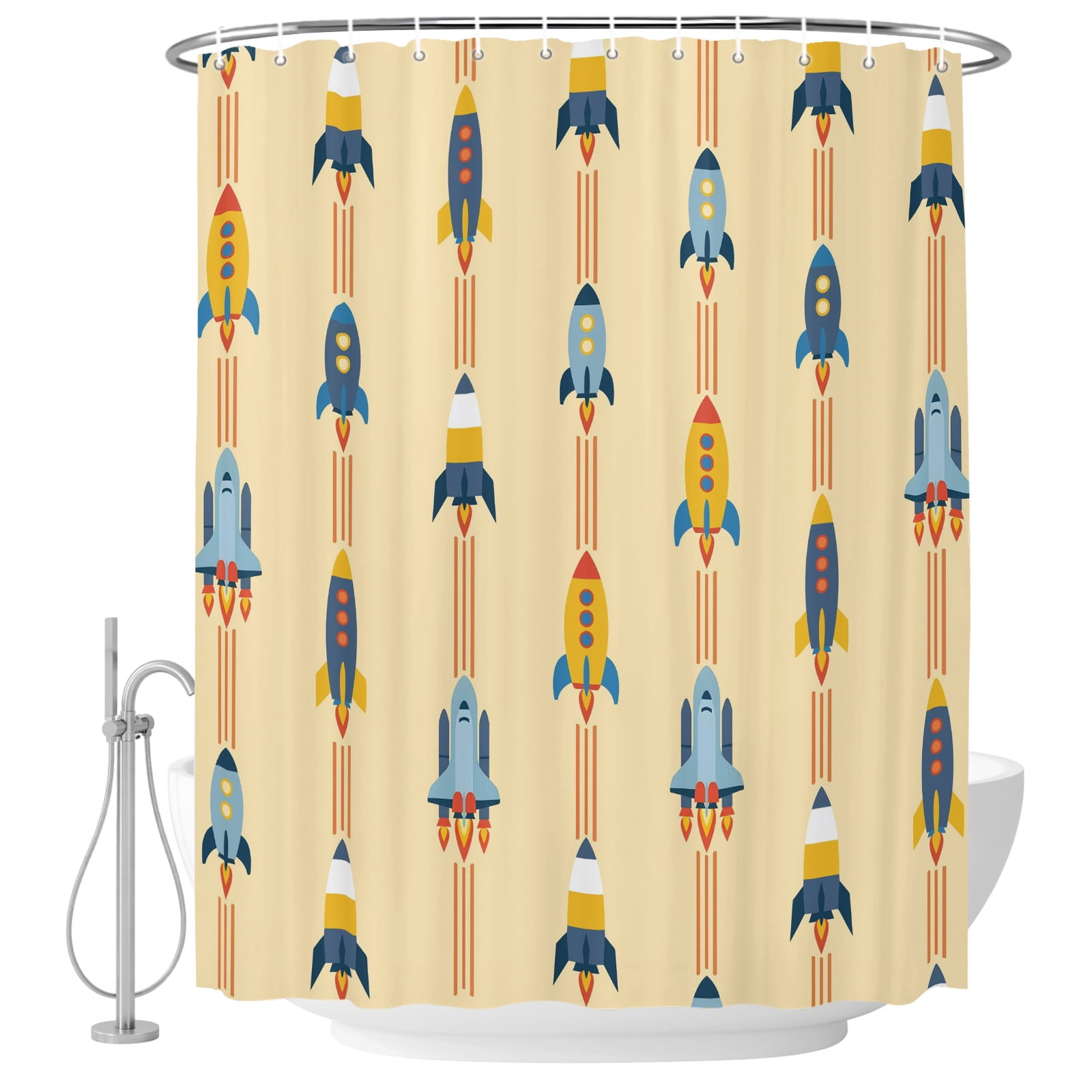 72x78 Inch Shower Curtain Cartoon Space Shuttle Bathroom Decor ...