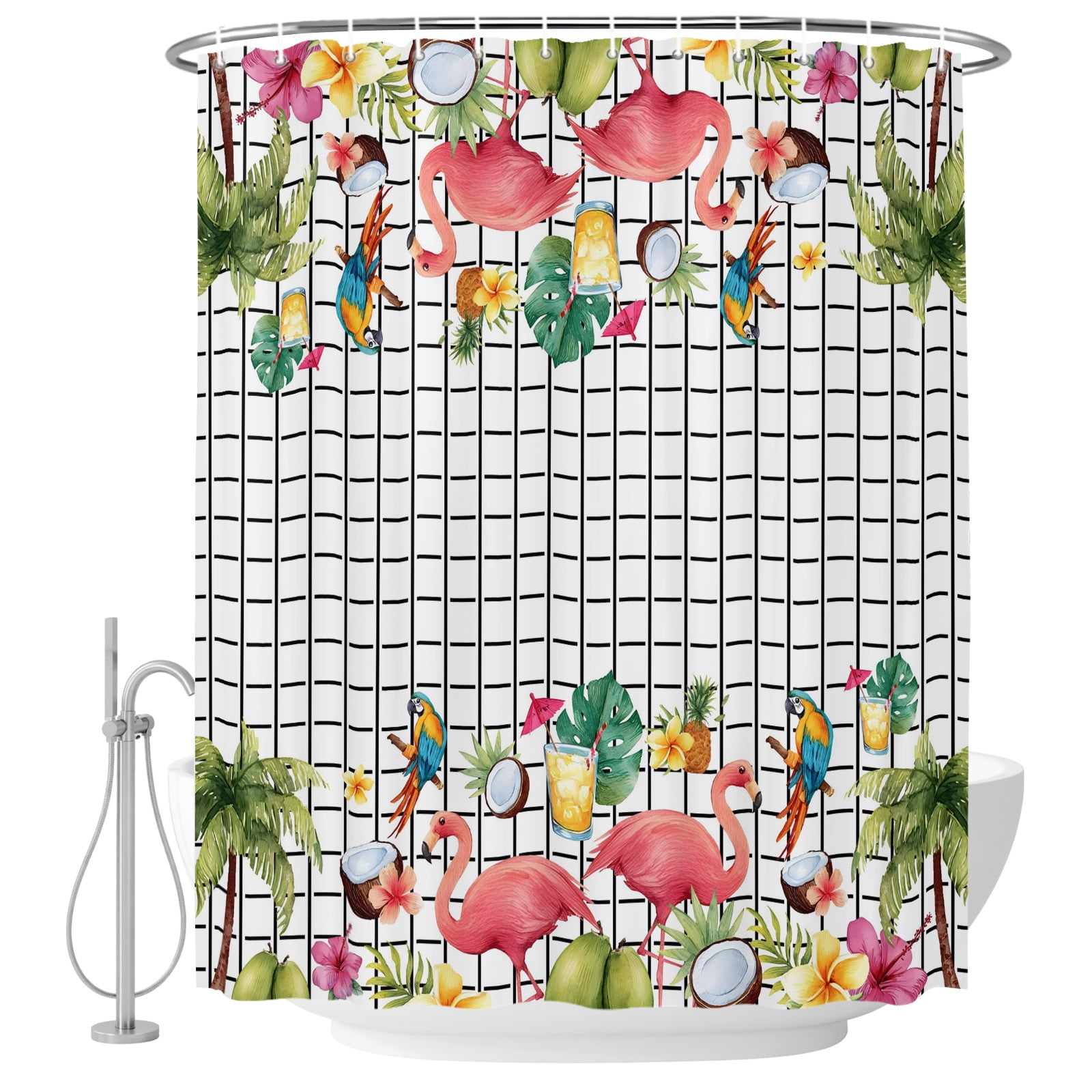72x78 Inch Shower Curtain Checkered Flamingos Bathroom Decor ...