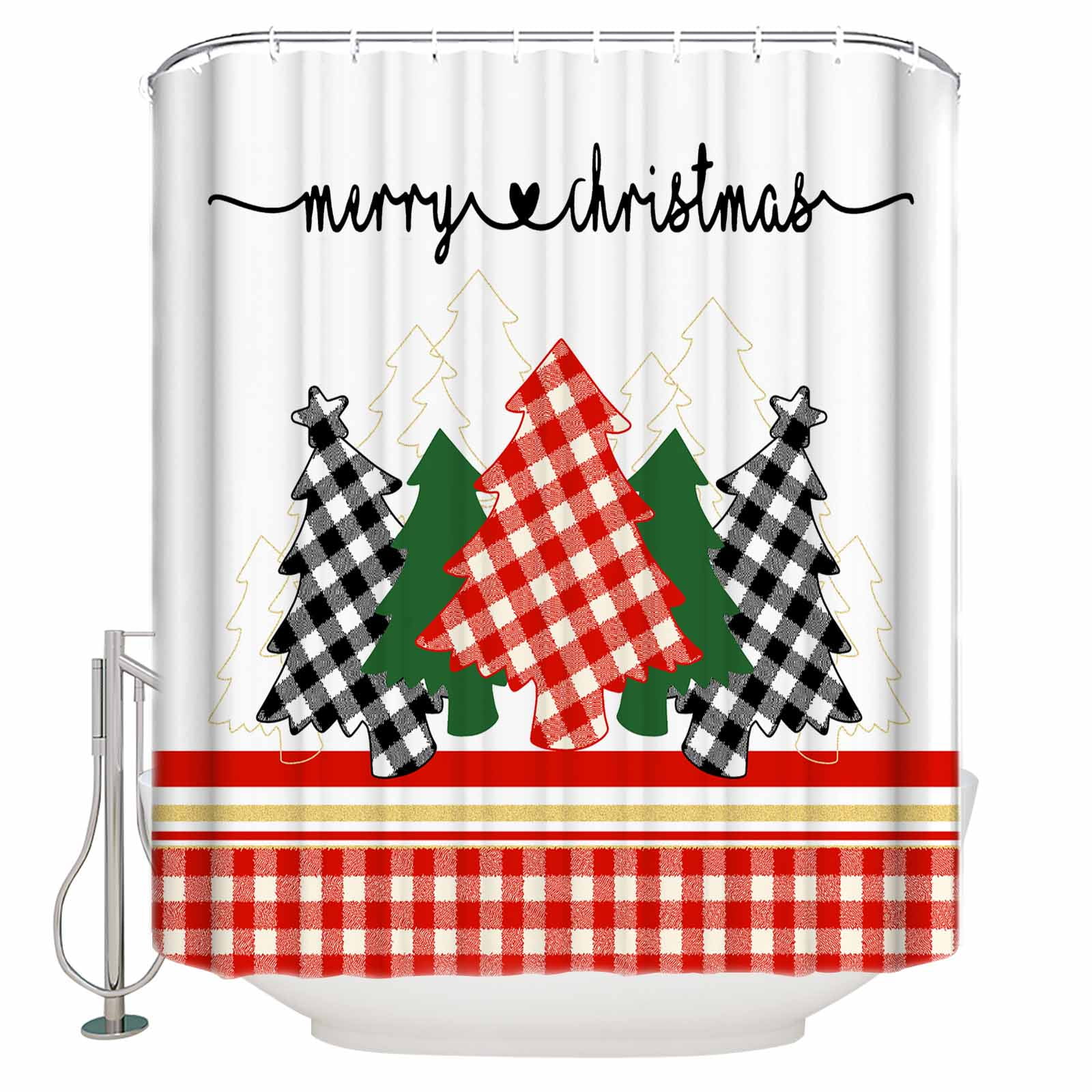 72x78 Inch Shower Curtain Christmas Tree Bathroom Decor Waterproof ...