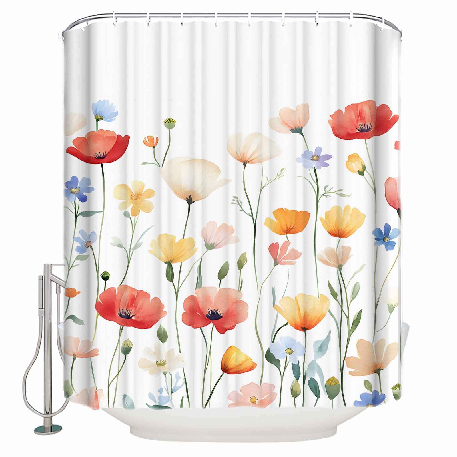 72x78 Inch Shower Curtain Colorful Floral Bathroom Decor Waterproof ...