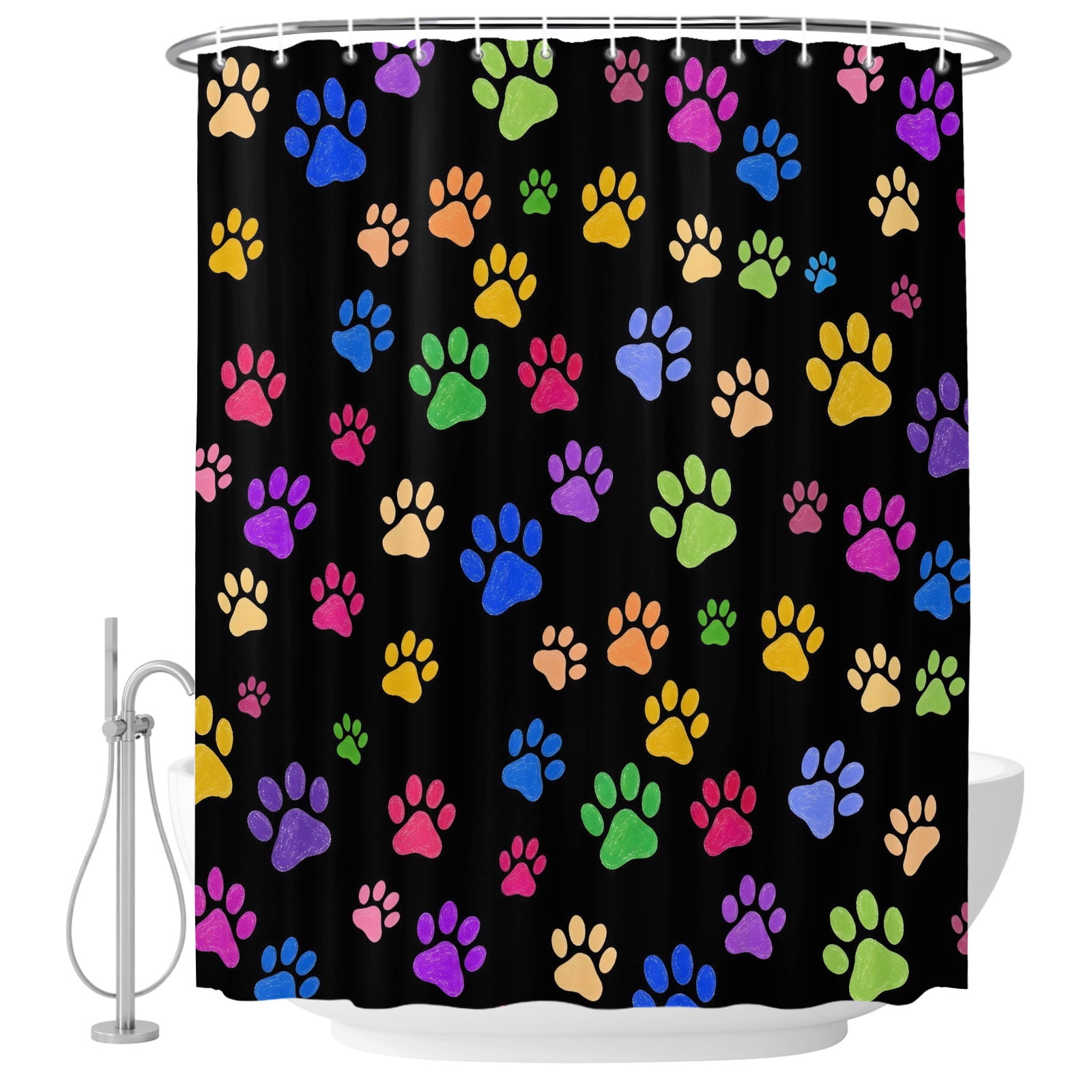 72x78 Inch Shower Curtain Colorful Paw Print Bathroom Decor, Waterproof ...