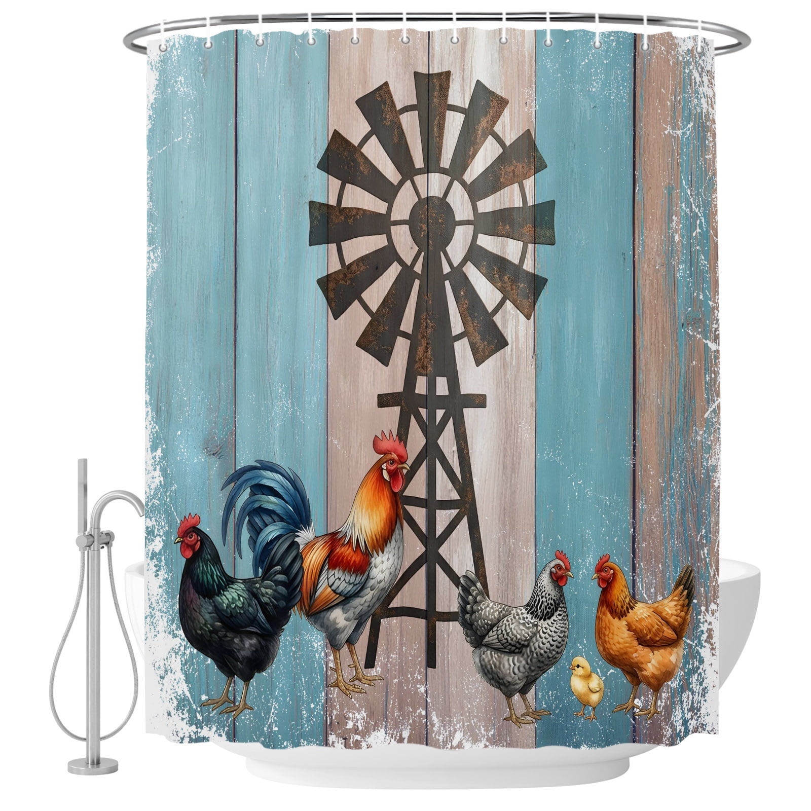 72x78 Inch Shower Curtain Farmhouse Rooster Bathroom Decor, Waterproof ...