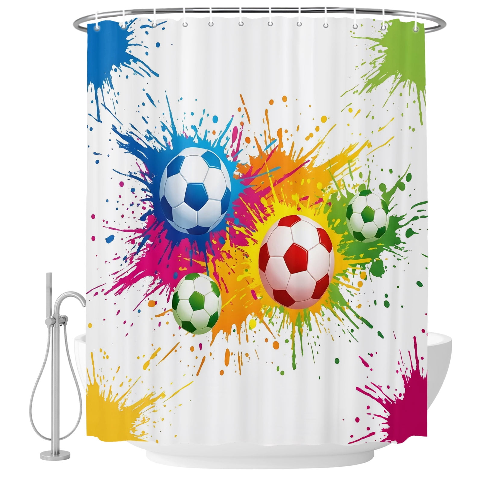 72x78 Inch Shower Curtain Football Bathroom Decor, Waterproof Fabric ...