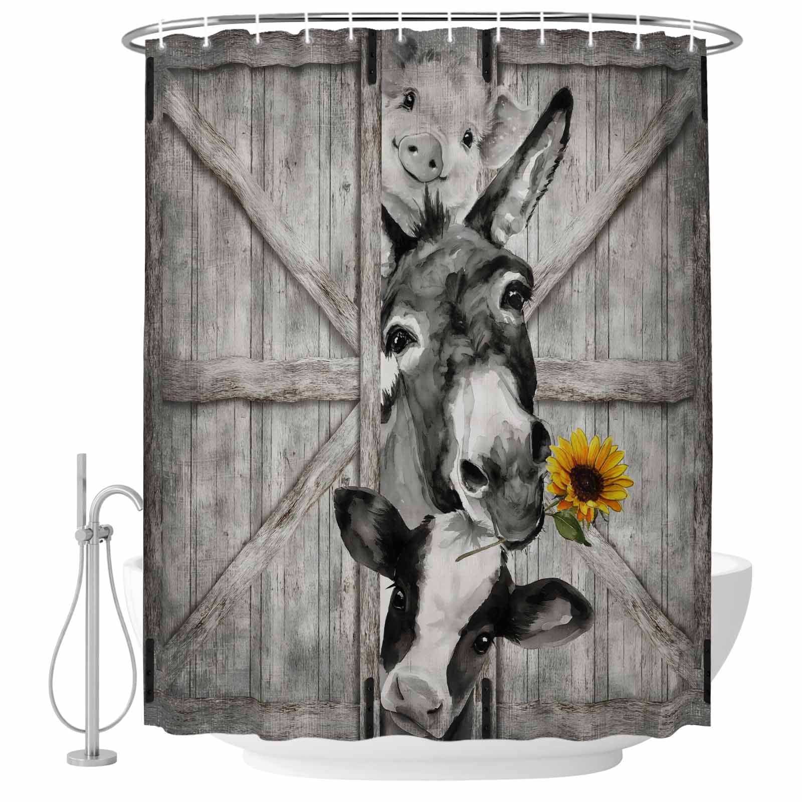 72x78 Inch Shower Curtain Funny Farm Animals Bathroom Decor, Waterproof ...