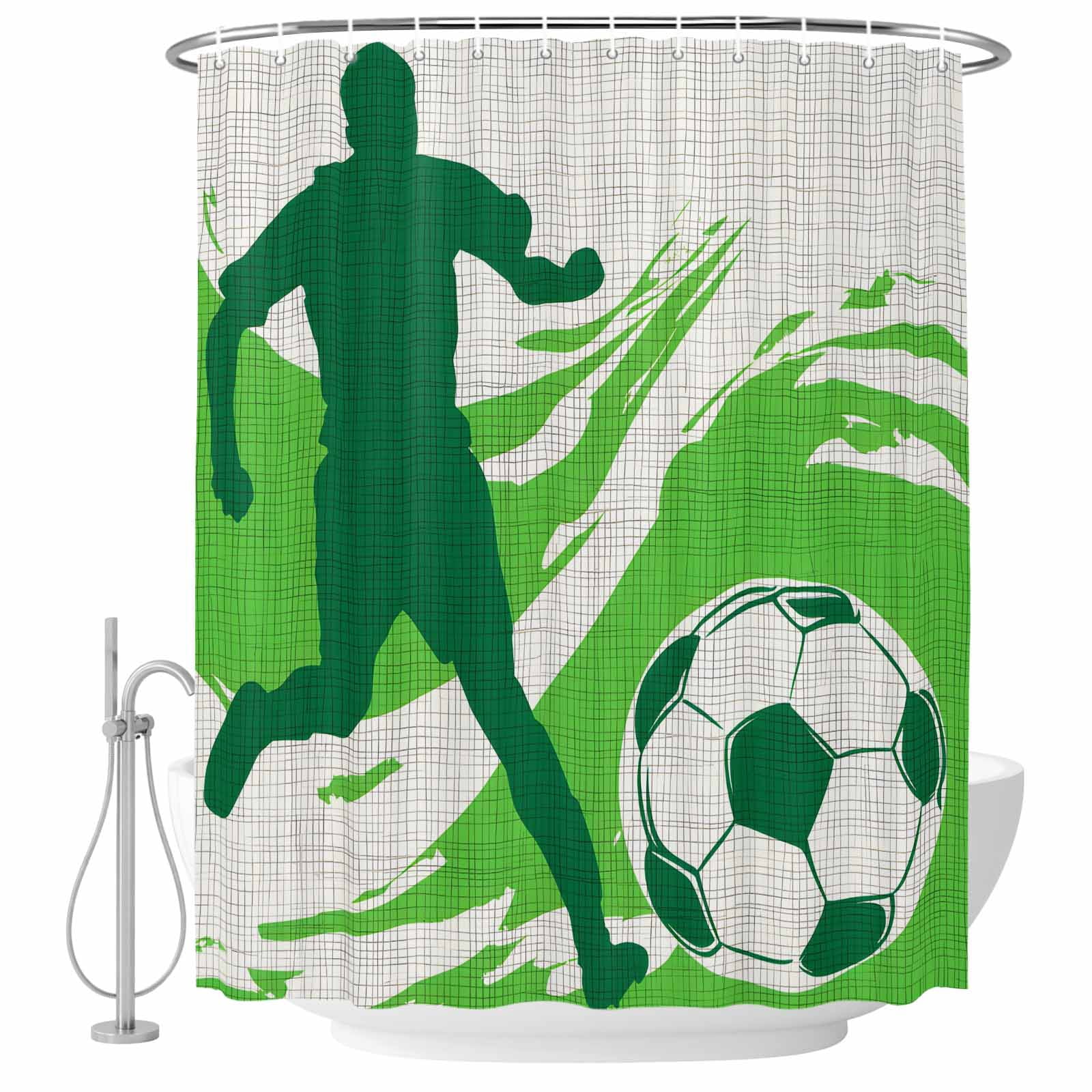 72x78 Inch Shower Curtain Green Football Bathroom Decor, Waterproof ...