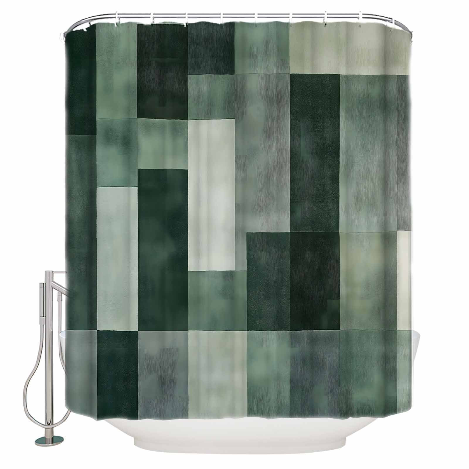 72x78 Inch Shower Curtain Modern Green Bathroom Decor Waterproof Fabric ...