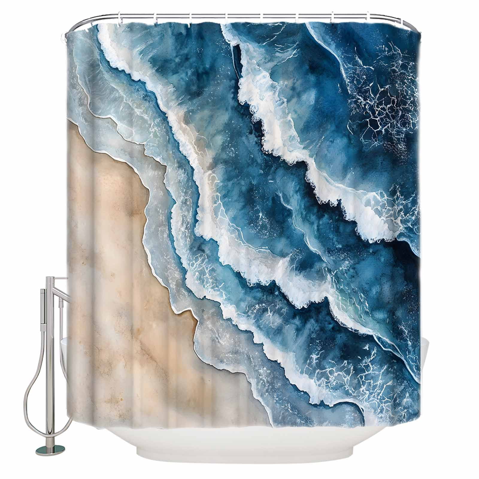 72x78 Inch Shower Curtain Navy Blue Beach Coastal Bathroom Decor ...