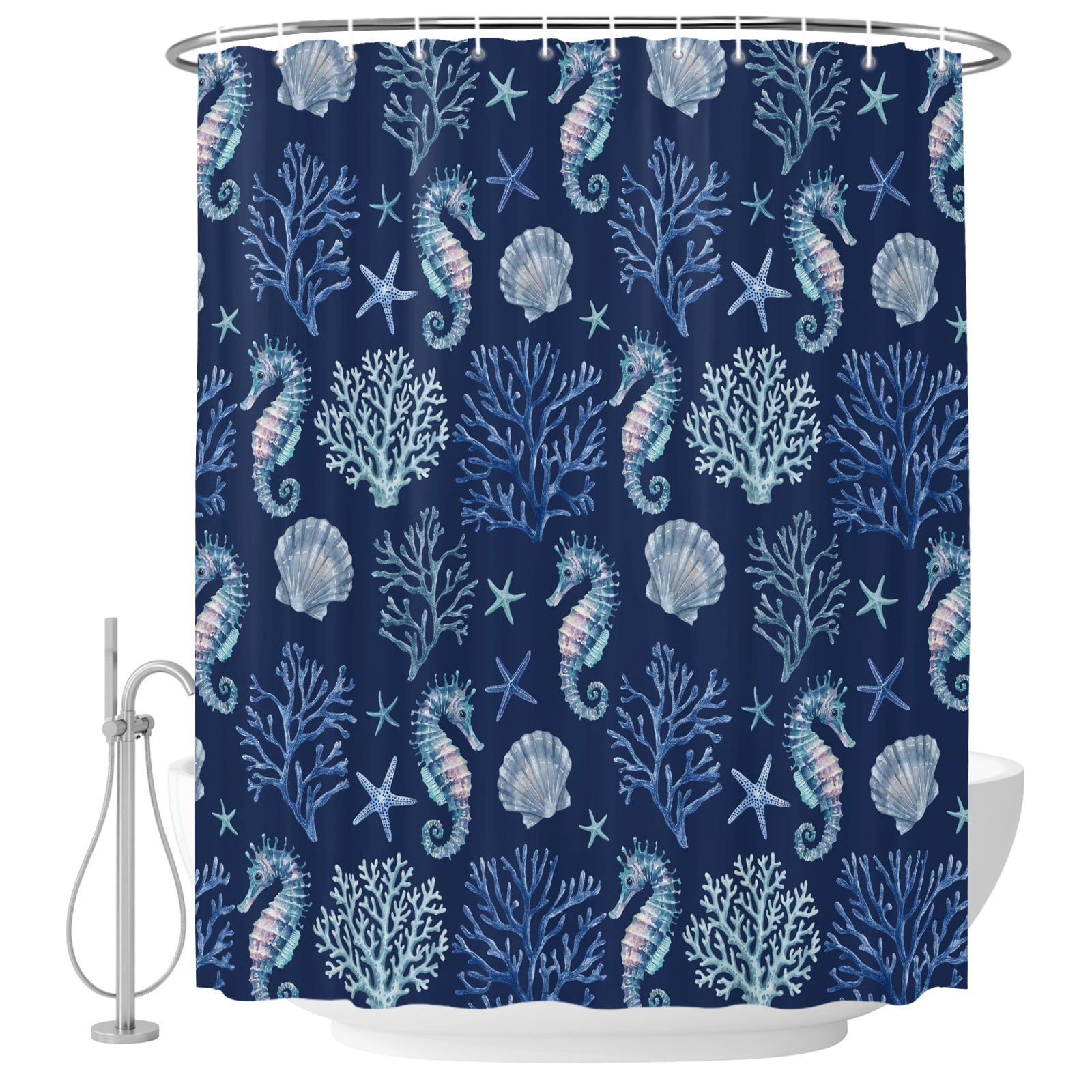 72x78 Inch Shower Curtain Navy Blue Coastal Bathroom Decor, Waterproof ...