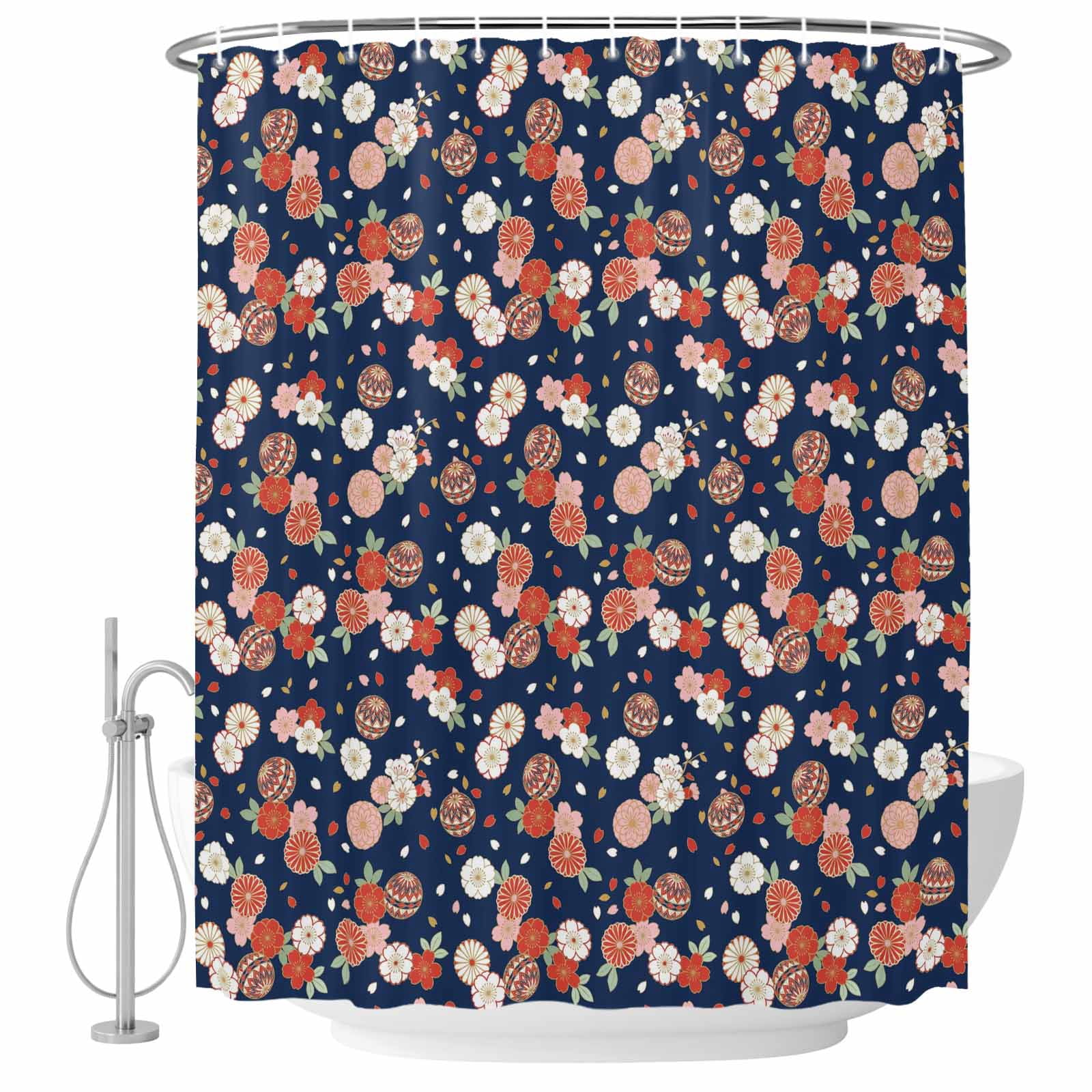 72x78 Inch Shower Curtain Navy Blue Flowers Blossom Bathroom Decor ...