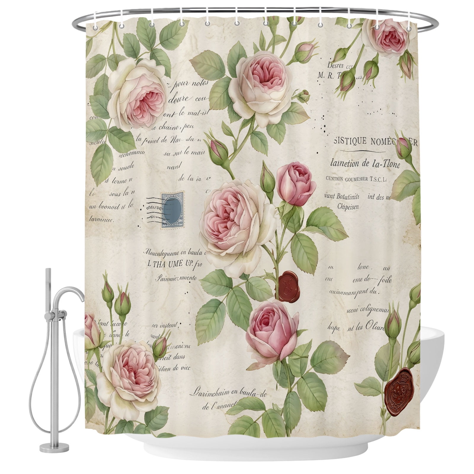 72x78 Inch Shower Curtain Pink Roses Bathroom Decor, Waterproof Fabric ...
