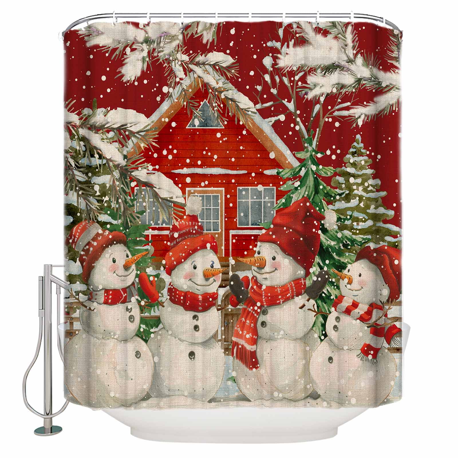 72x78 Inch Shower Curtain Red Snowman Christmas Bathroom Decor Waterproof Fabric Bathtub Bath ...