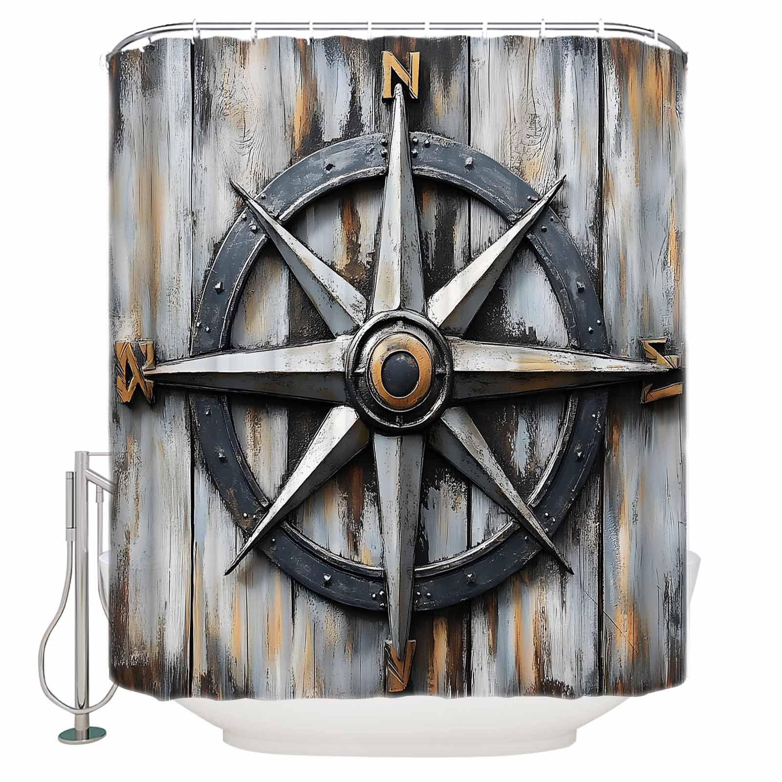 72x78 Inch Shower Curtain Retro Compass Coastal Bathroom Decor ...
