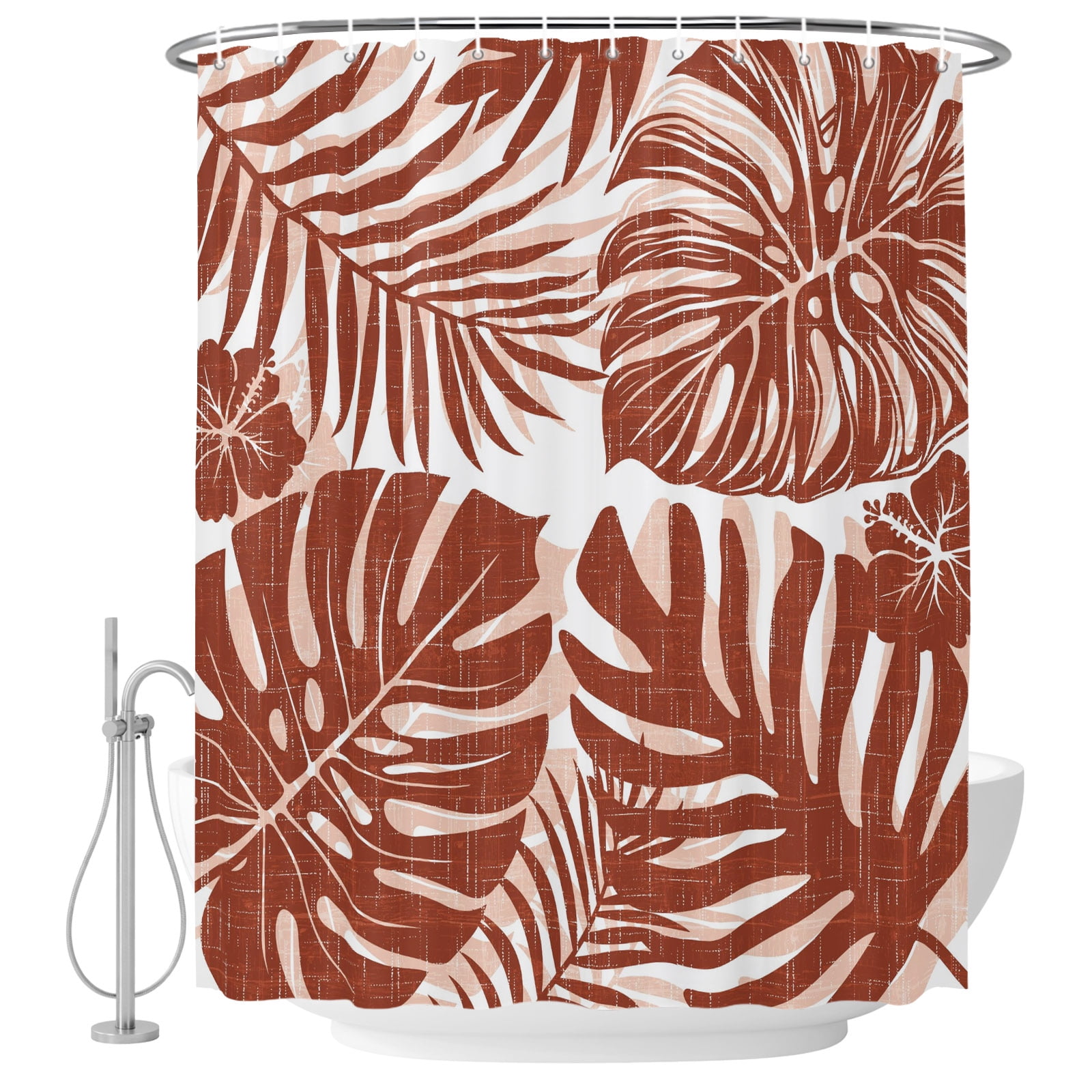 72x78 Inch Shower Curtain Retro Red Monstera Bathroom Decor, Waterproof ...