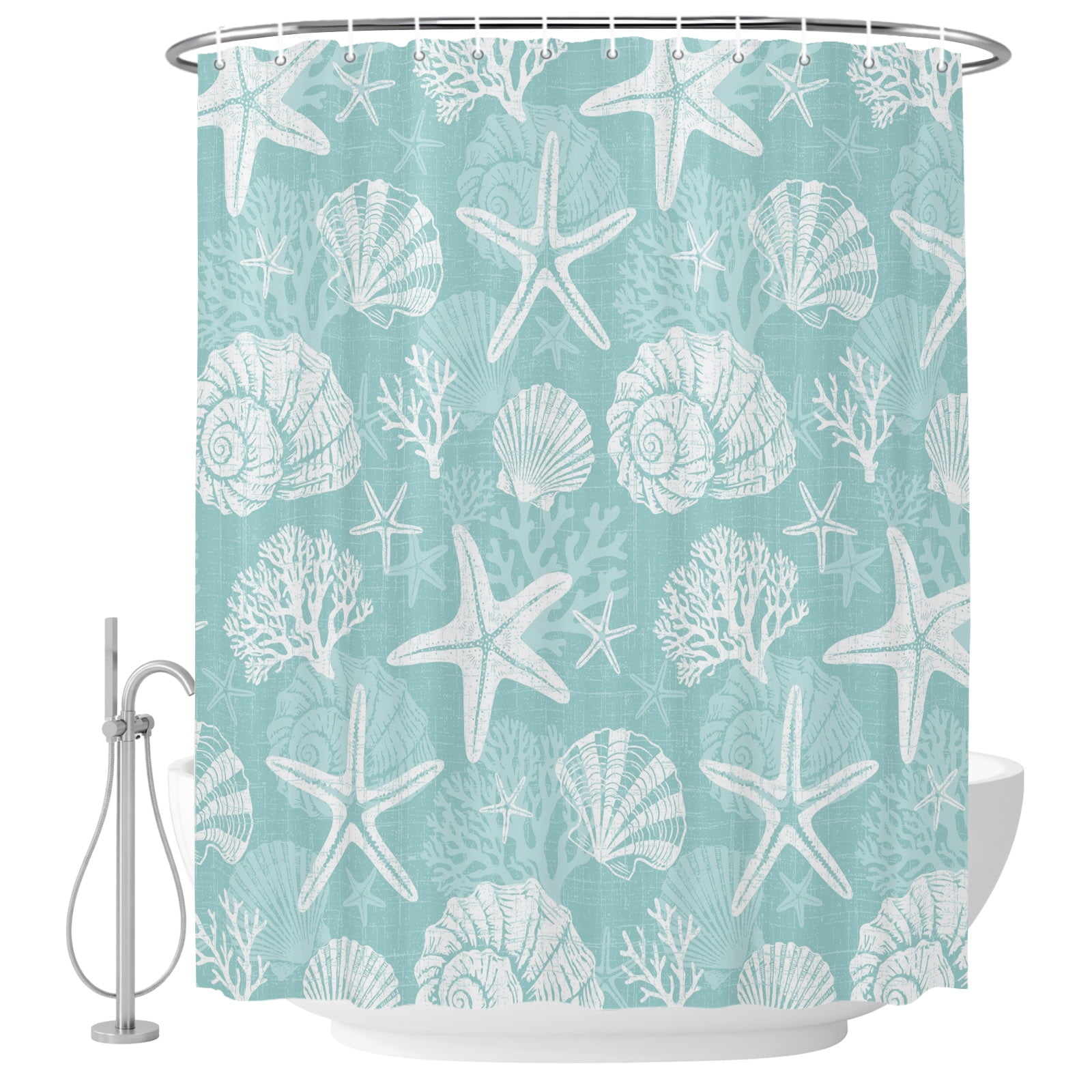 72x78 Inch Shower Curtain Starfish Light Teal Coastal Bathroom Decor ...