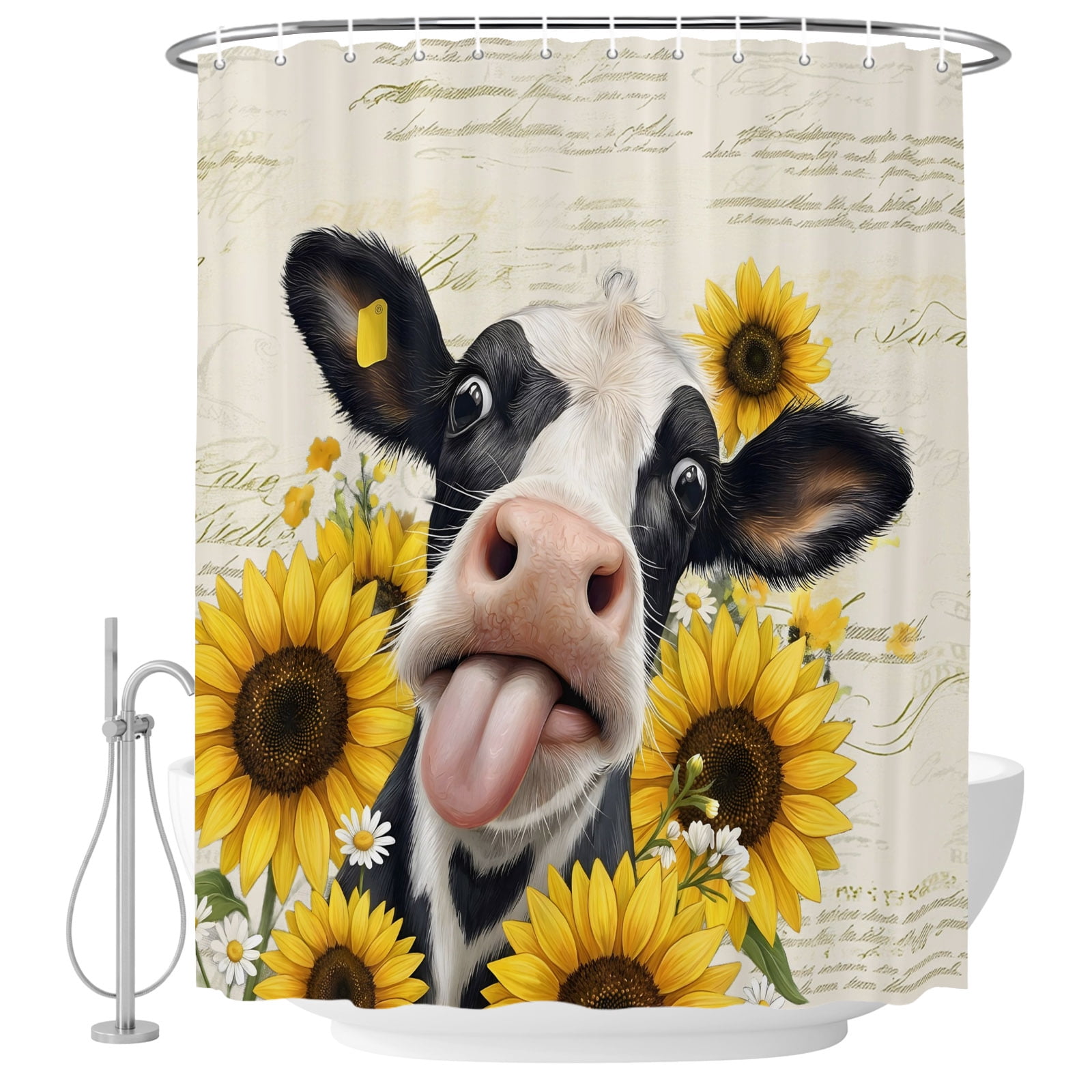 72x78 Inch Shower Curtain Sunflower Cow Bathroom Decor, Waterproof ...