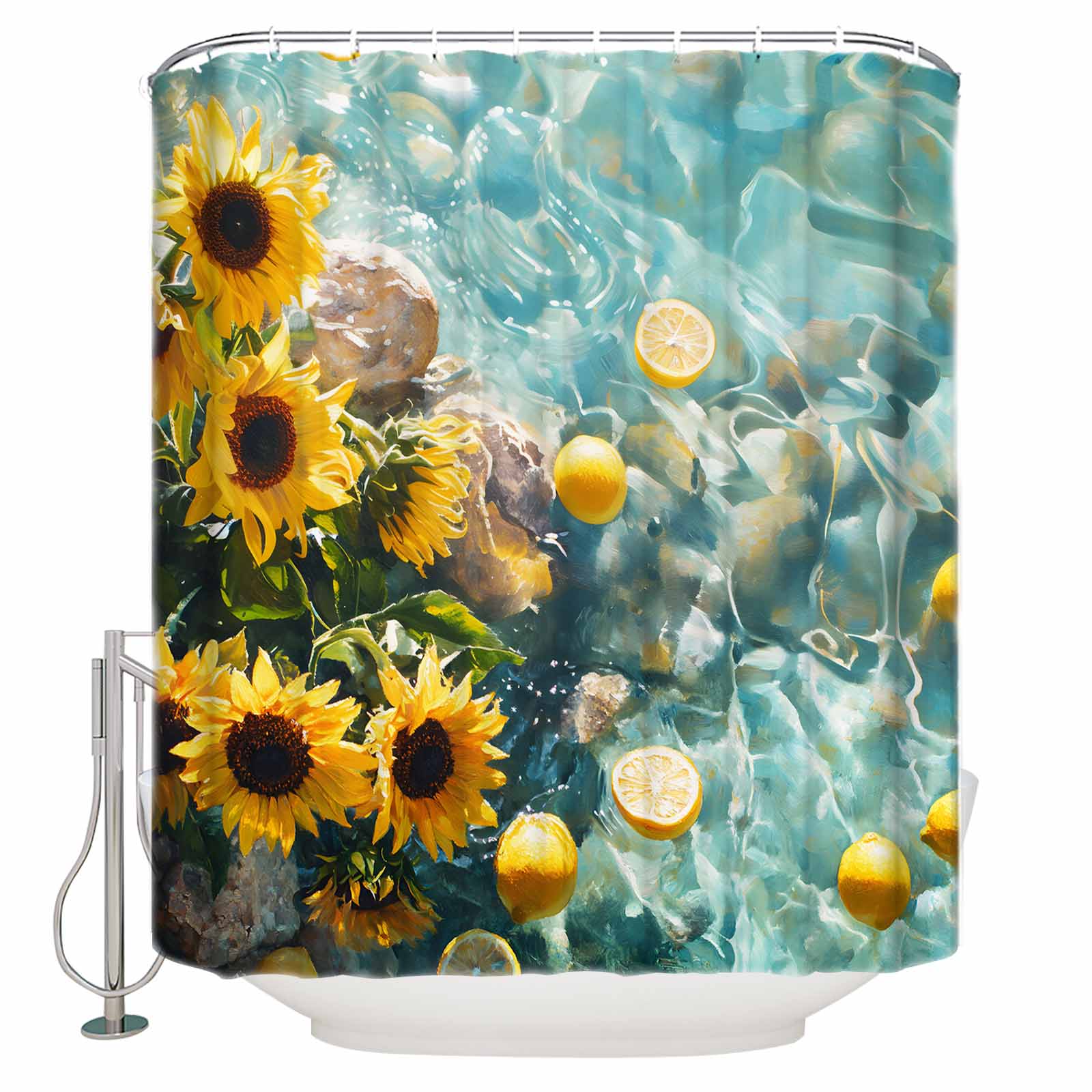 72x78 Inch Shower Curtain Sunflower Lemon Bathroom Decor Waterproof ...