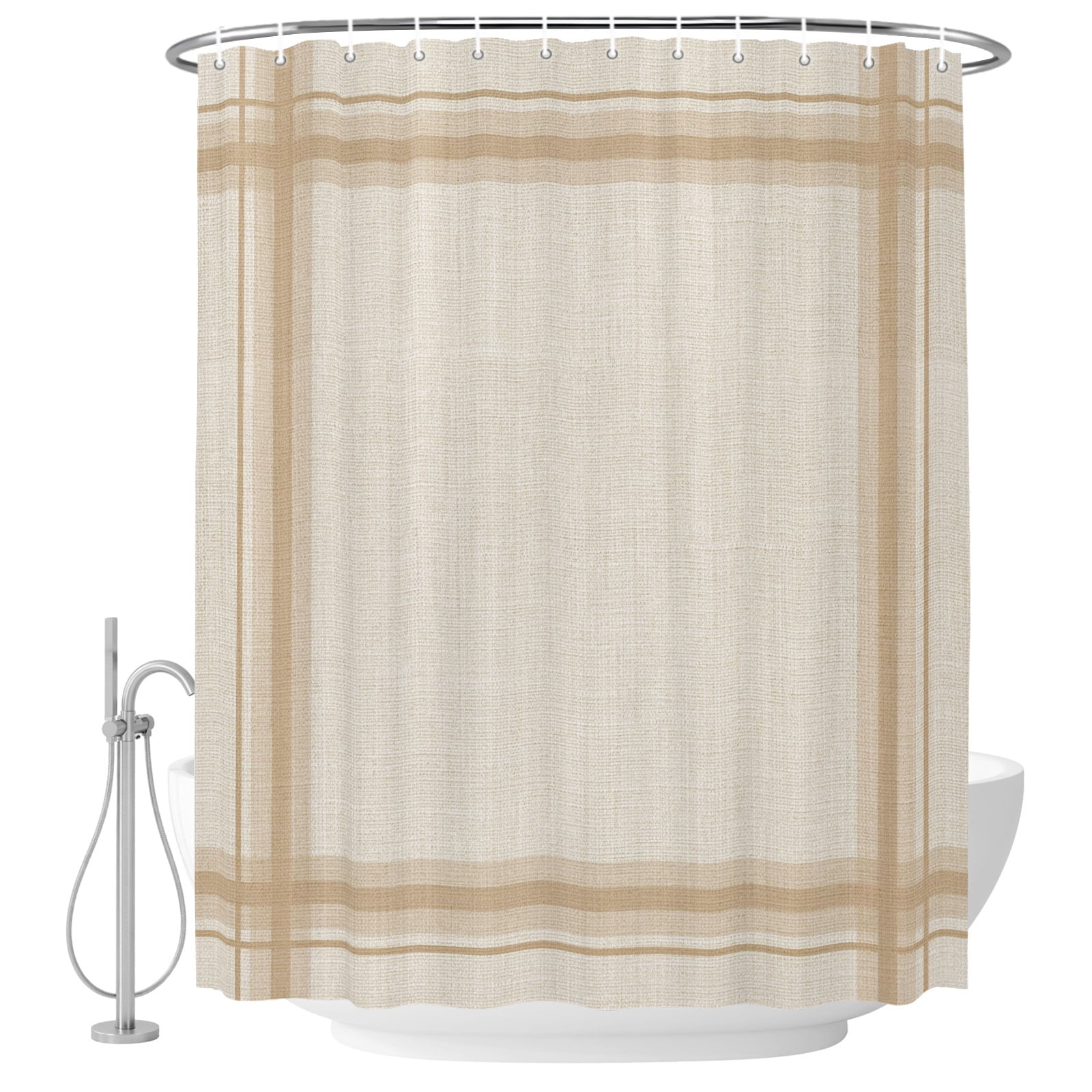 72x78 Inch Shower Curtain Tan Stripes Bathroom Decor, Waterproof Fabric ...
