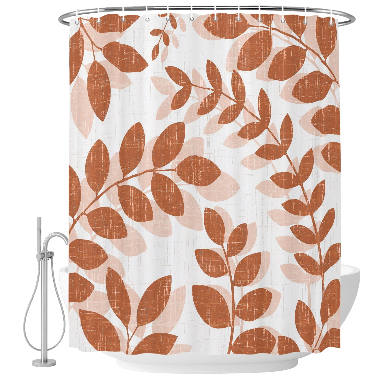 72x78 Inch Shower Curtain Terracotta Orange Leaves Bathroom Decor ...