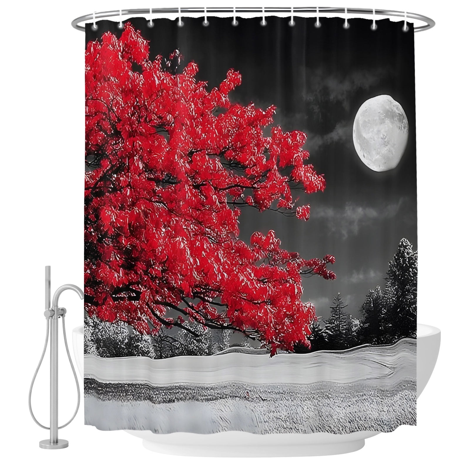 72x78 Inch Shower Curtain Vibrant Red Tree Bathroom Decor, Waterproof ...