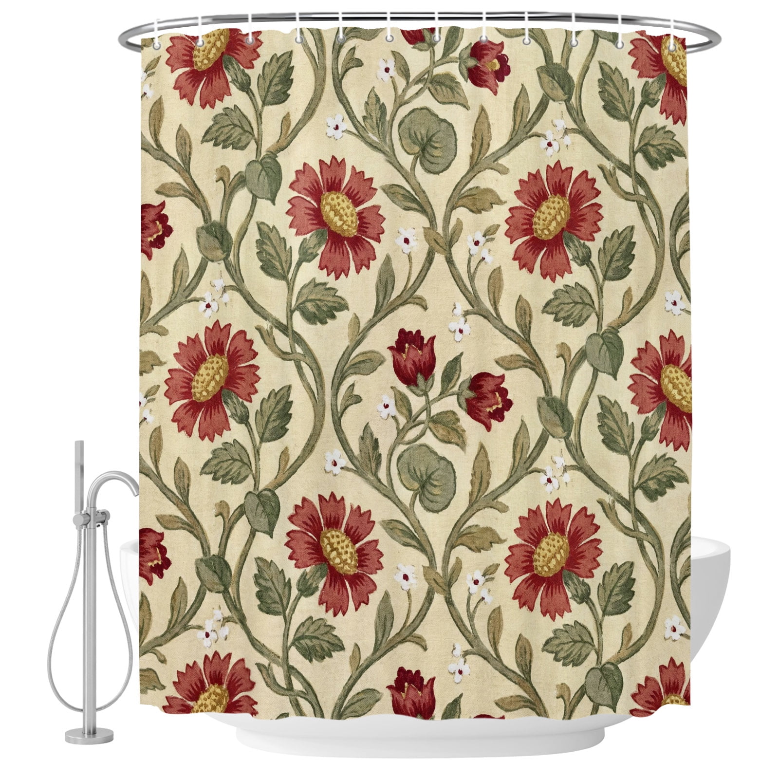 72x78 Inch Shower Curtain Vintage Poppies Bathroom Decor, Waterproof ...