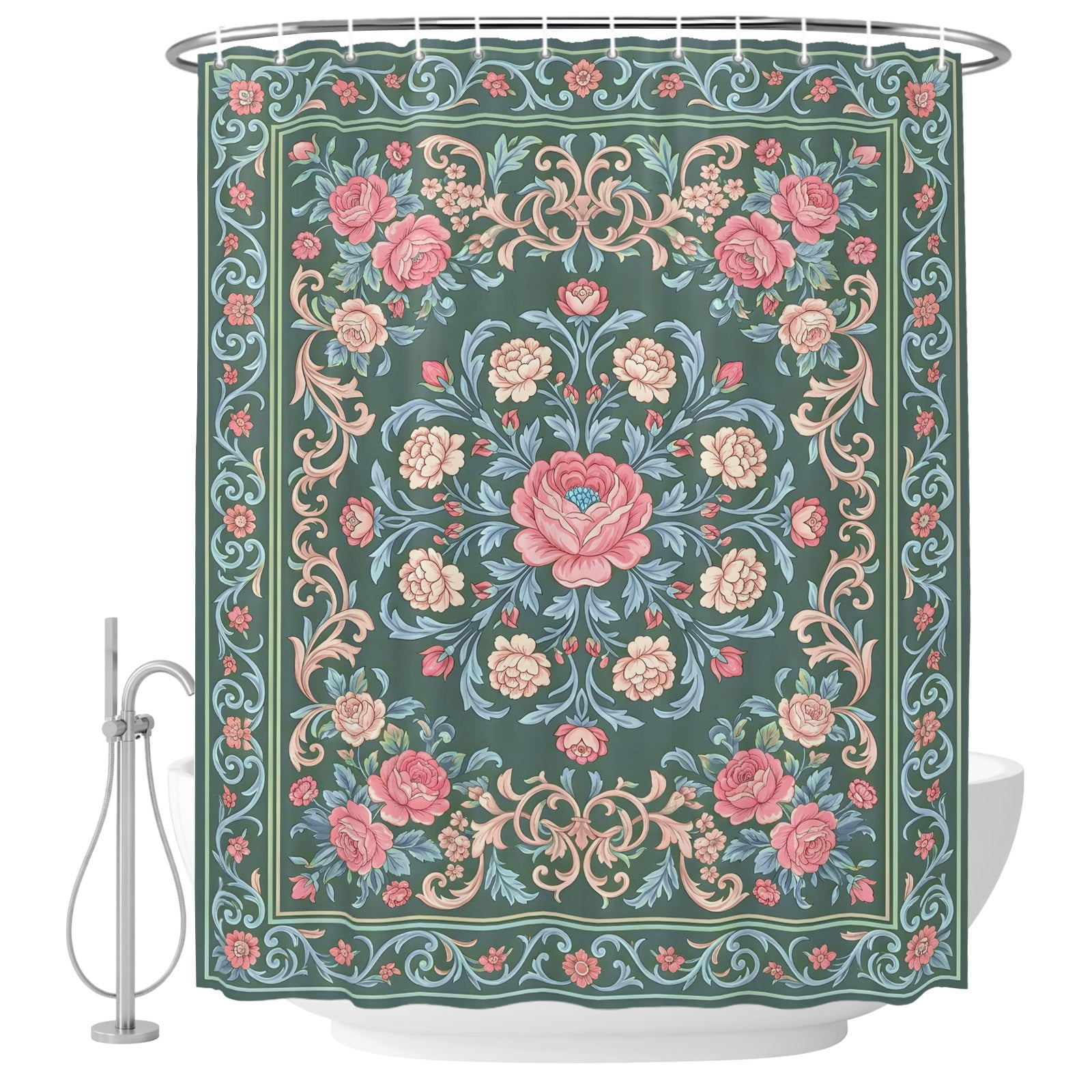 72x78 Inch Shower Curtain Watercolor Floral Bathroom Decor, Waterproof ...