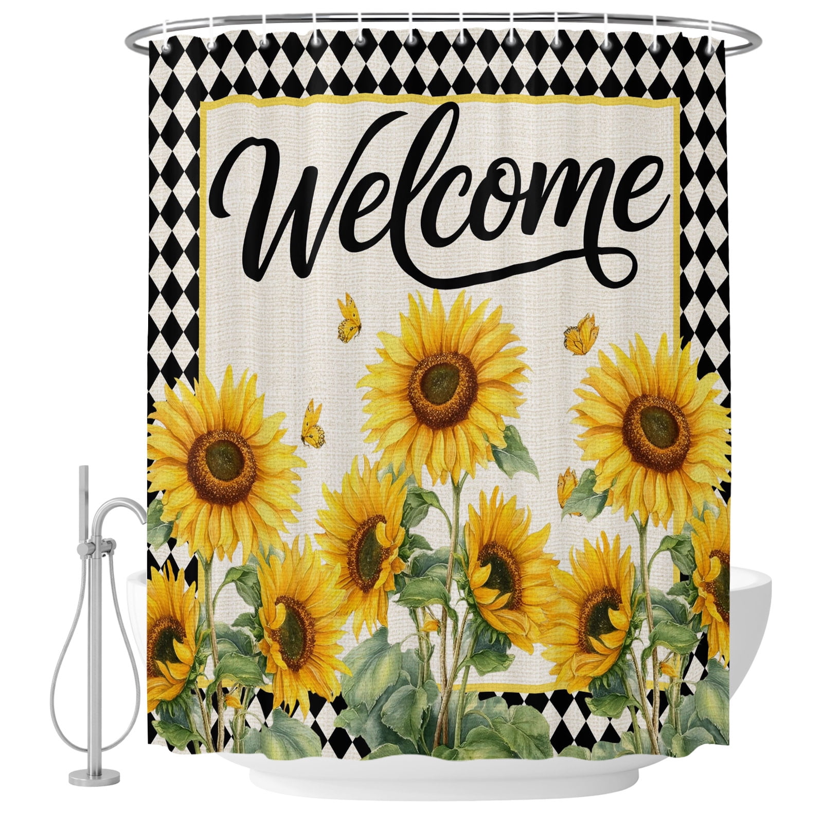 72x78 Inch Shower Curtain Welcome Sunflowers Bathroom Decor, Waterproof ...