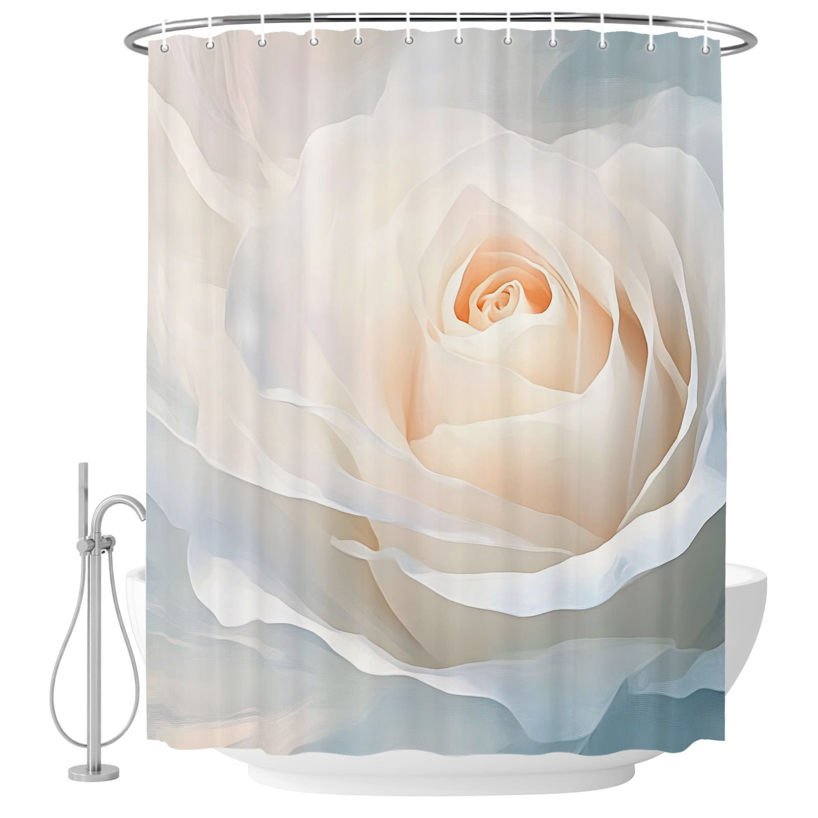 72x78 Inch Shower Curtain White Roses Bathroom Decor, Waterproof Fabric ...
