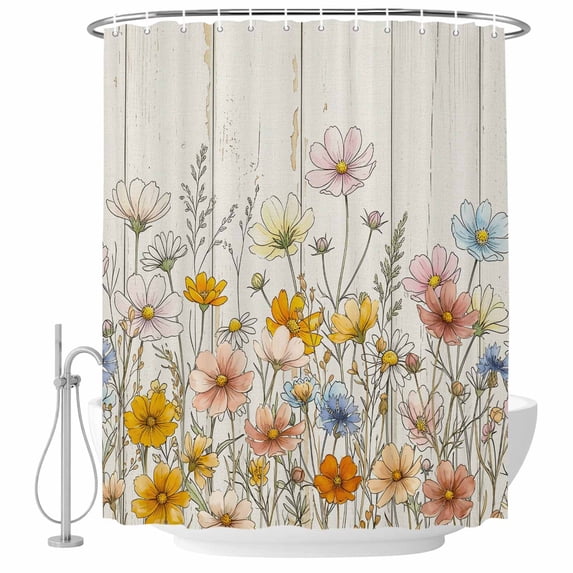 72x78 Inch Shower Curtain Wildflowers Bathroom Decor, Waterproof Fabric ...