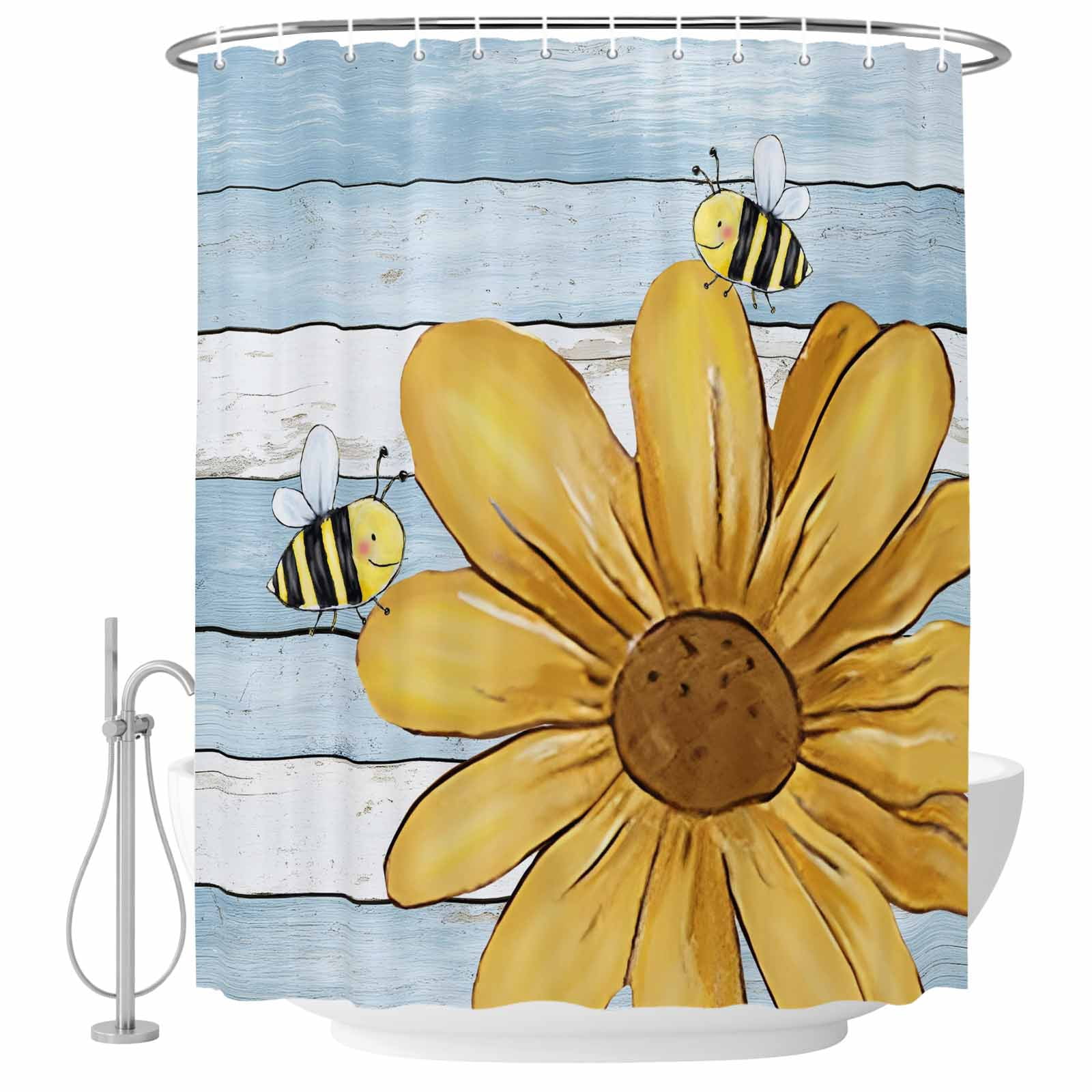 72x78 Inch Shower Curtain Yellow Daisy Rustic Bathroom Decor ...