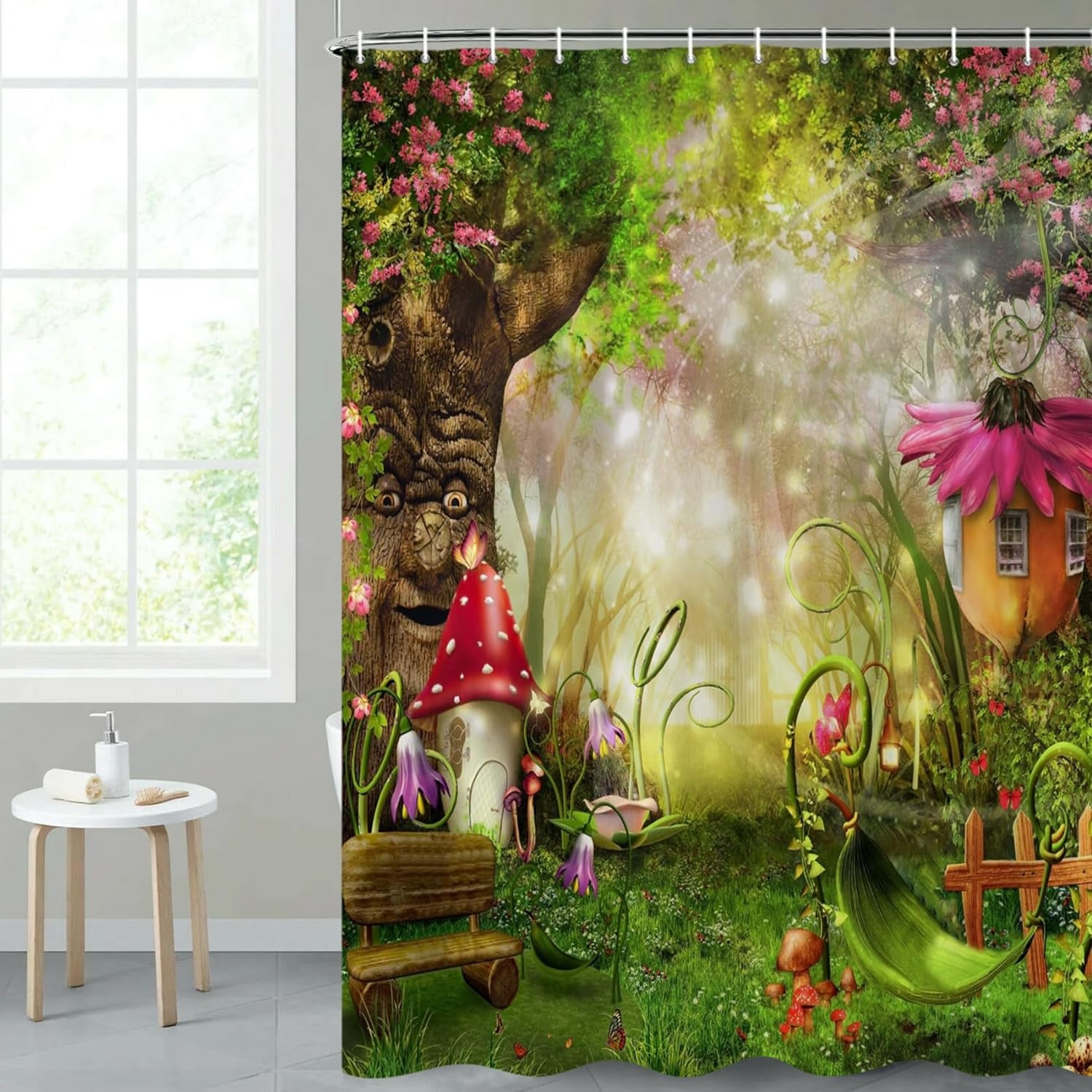 72x84 Inch Enchanted Forest Shower Curtain Fairy Tale Magic Mushroom ...