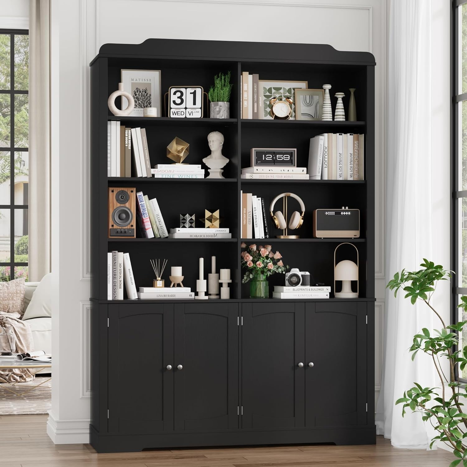 73.1" Bookcase with Doors,6 Tier Large Bookshelf with Storage ...