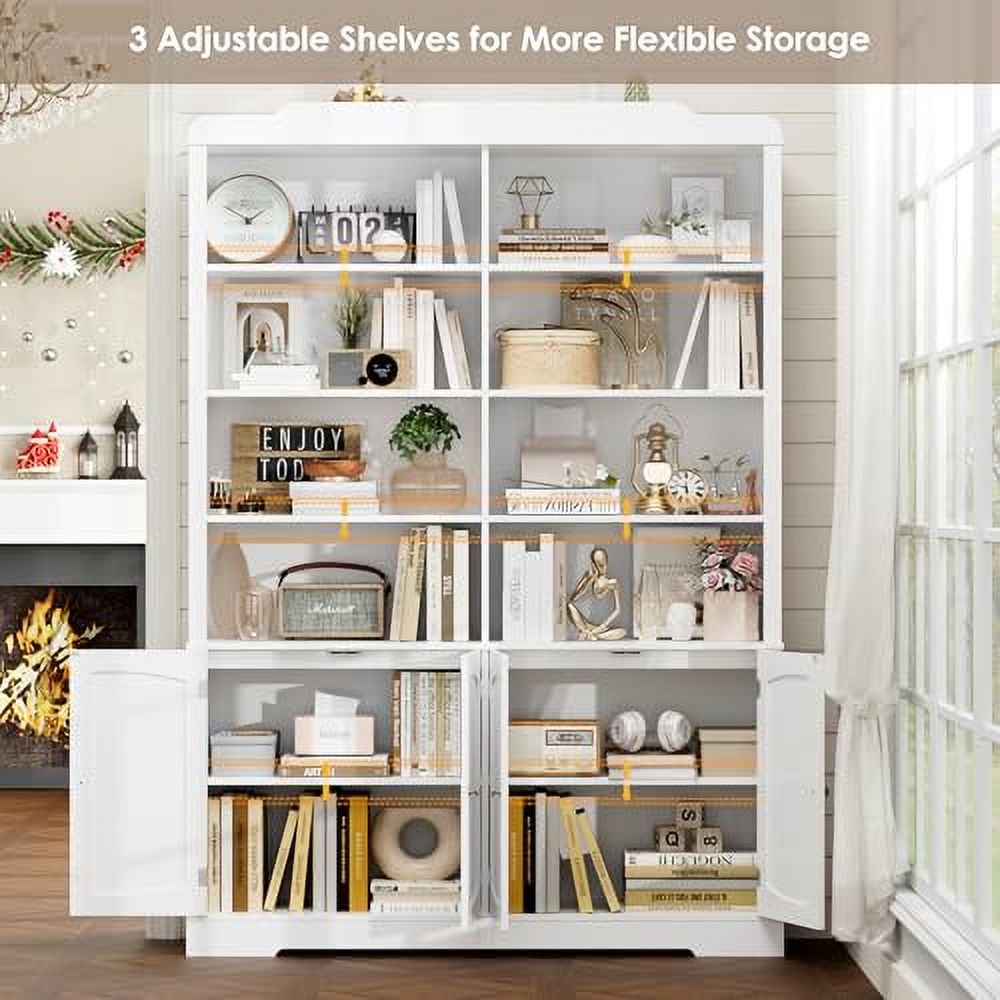 73.1" Bookcase with Doors,6 Tier Large Bookshelf with Storage ...