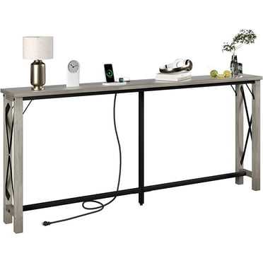 SUPERJARE Console Table with Power Outlets, 63 inch Sofa Table, Narrow ...