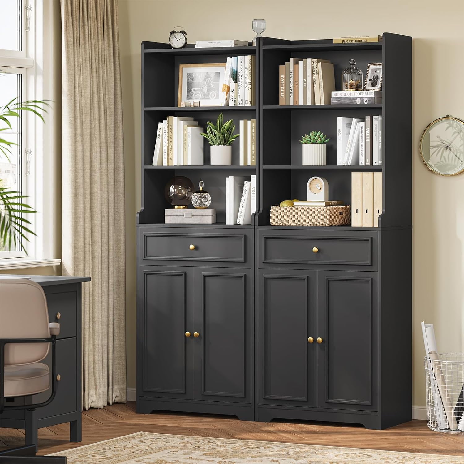 73.23'' Tall Storage Cabinet Bookcase with 3 Drawers and 3-Tier Open ...