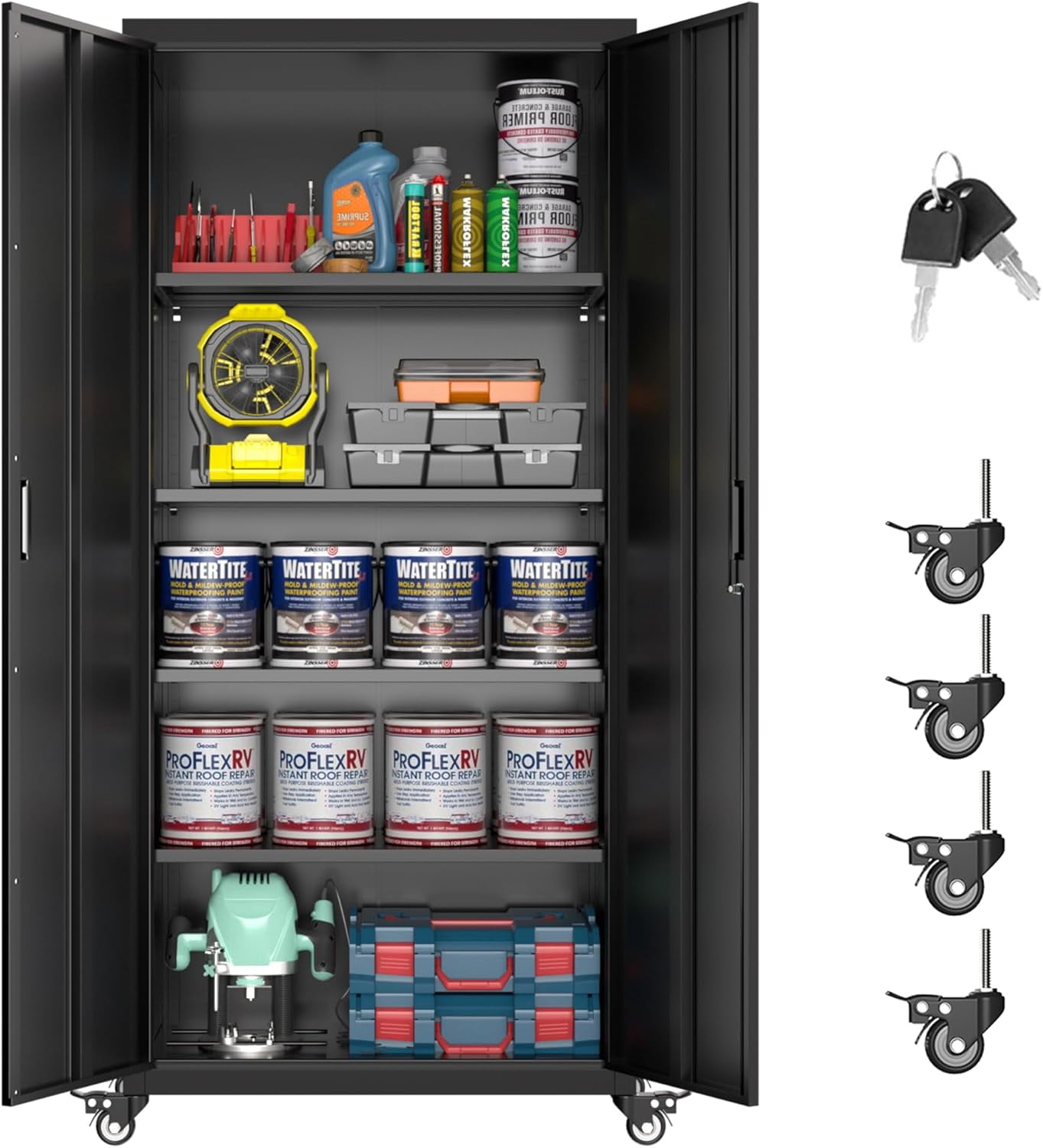 73" H Metal Garage Storage Cabinet with Wheels Metal Storage Cabinet ...