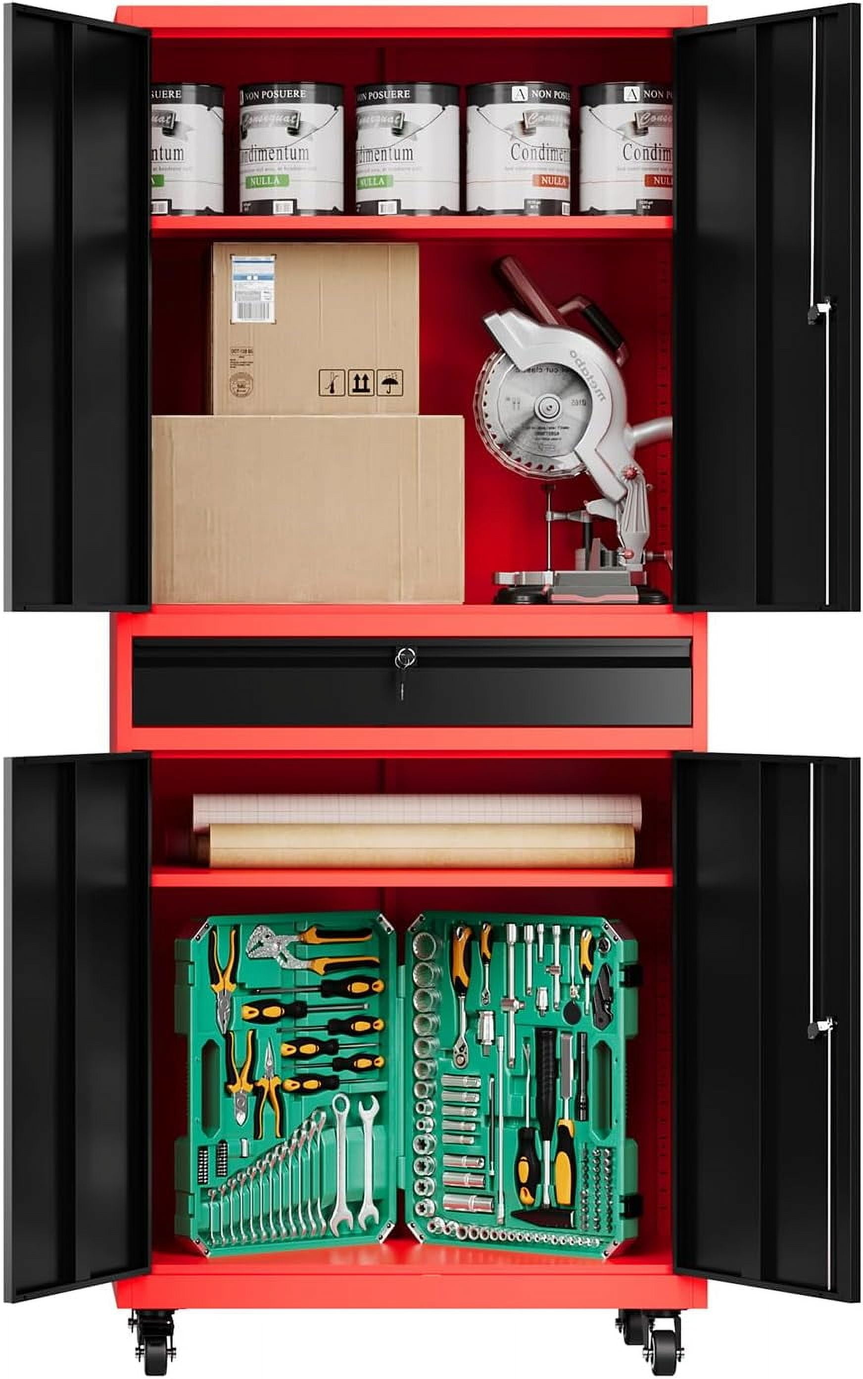 73" Metal Cabinet-Black Heavy Duty Rolling Storage Cabinet Steel Tool ...