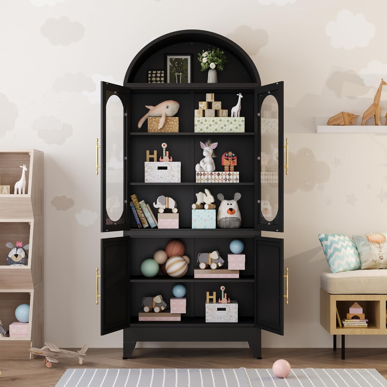 73" Tall Arched Kitchen Pantry Modern Farmhouse Metal Kitchen Storage ...