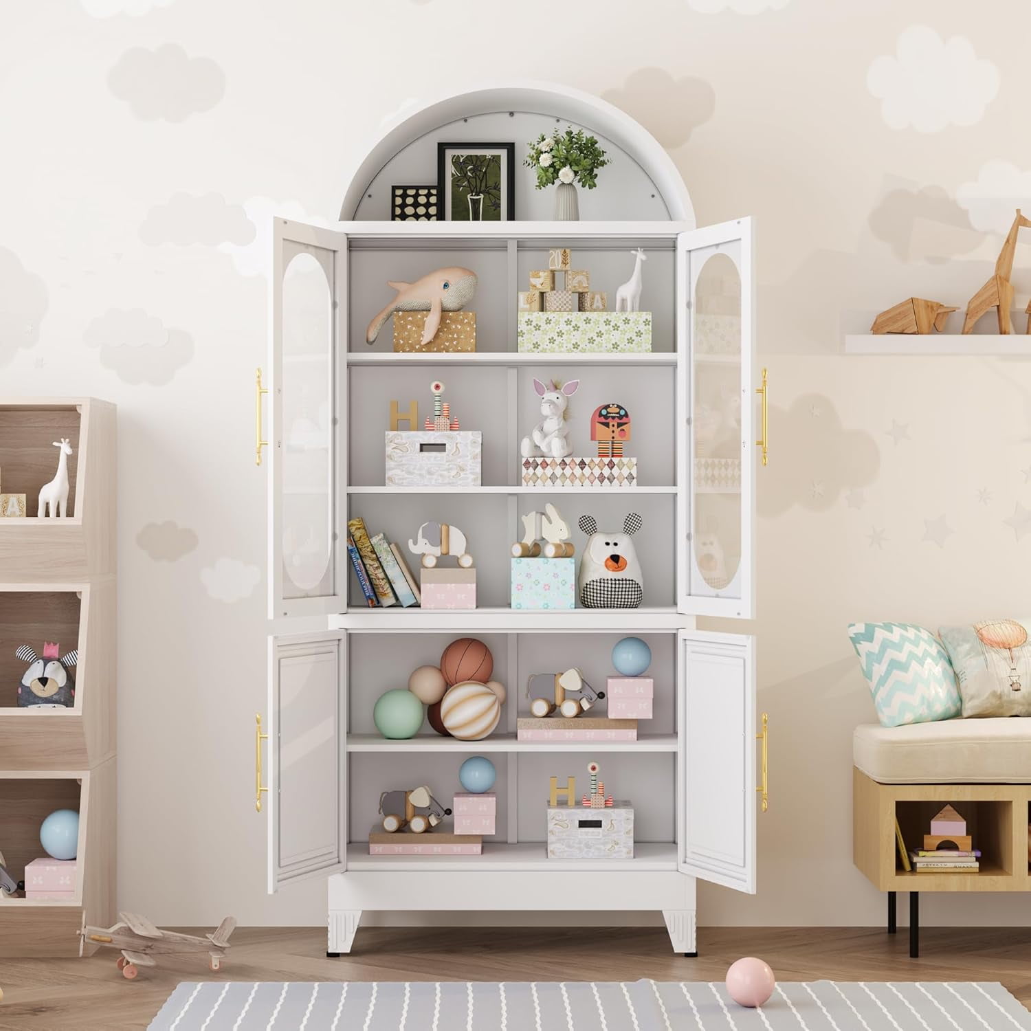 73" Tall Arched Kitchen Pantry Modern Farmhouse Metal Kitchen Storage ...