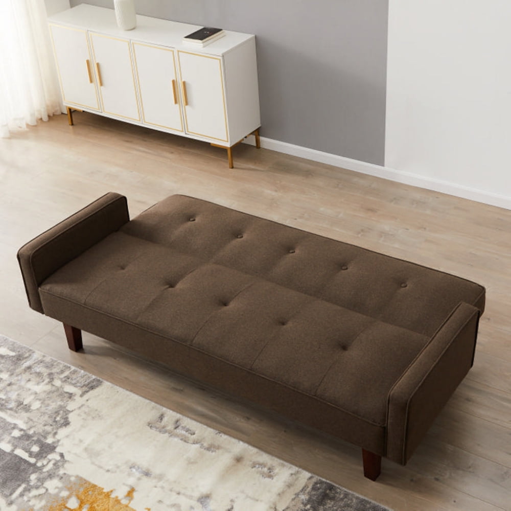 73.5" Convertible Futon Sofa Bed, Linen 3-Seater Futon Couch with 3 ...