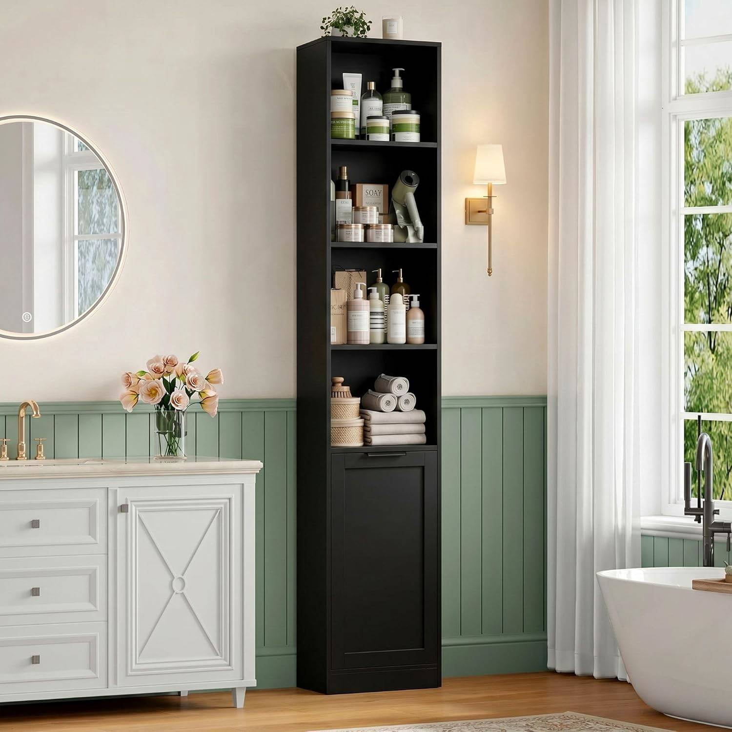 73.5" Tall Slim Bathroom Storage Cabinet, 6-Tier Narrow Floor Cabinet ...