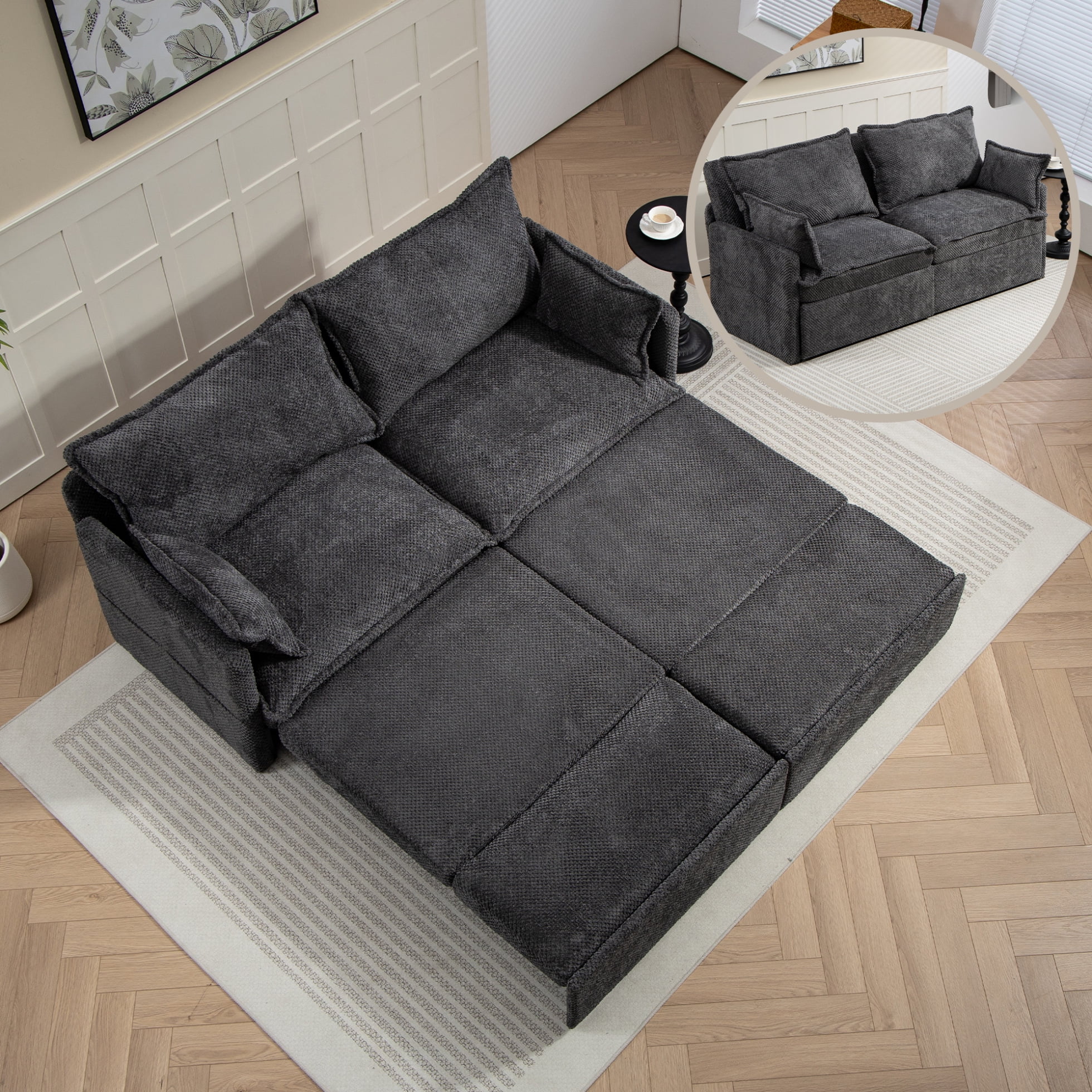 73.6" Pull Out Sofa Bed, Corduroy Convertible Sleeper Sofa Couch with ...