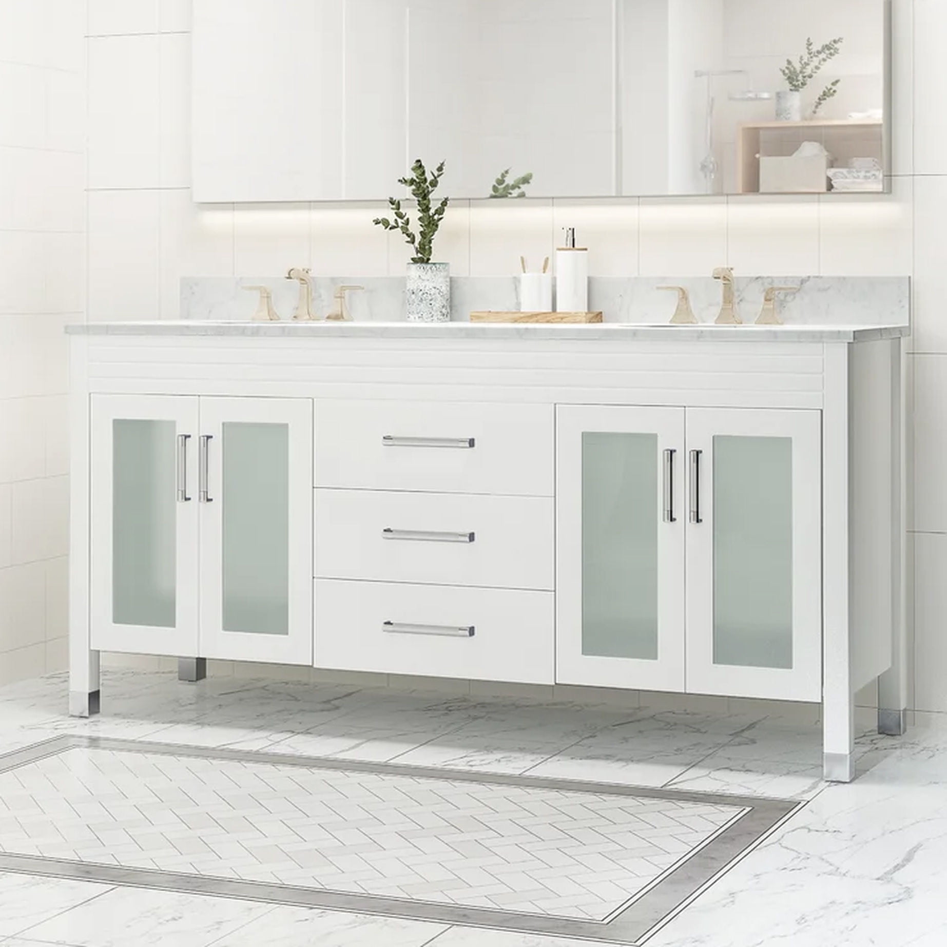 73'' Bathroom Vanity with Double Undermount Porcelain Sinks ...