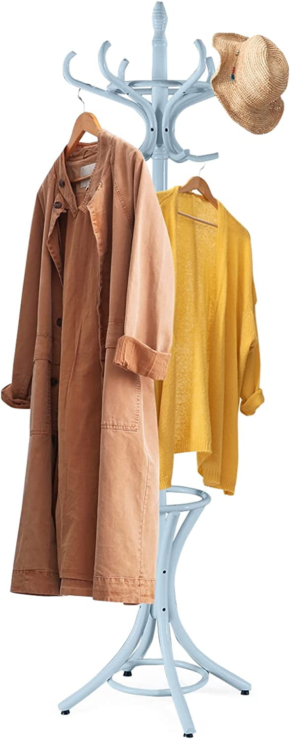 73" Coat Rack Freestanding, Wooden Coat Tree with 12 Hooks and Umbrella ...