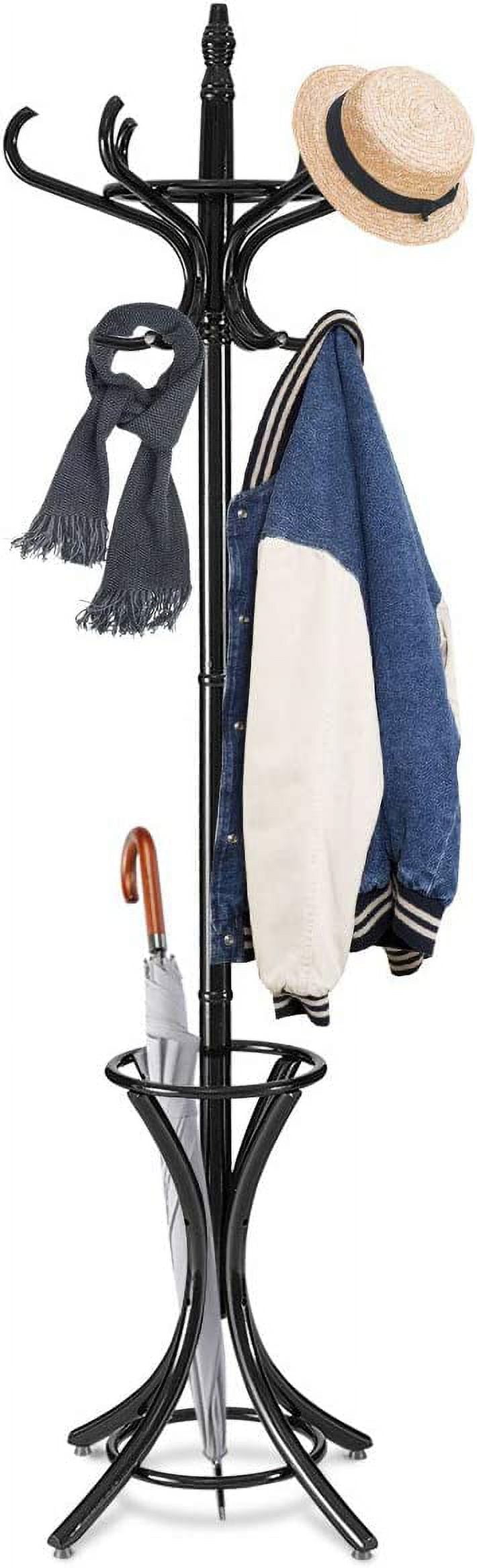 73" Coat Rack Freestanding, Wooden Coat Tree with 12 Hooks and Umbrella ...