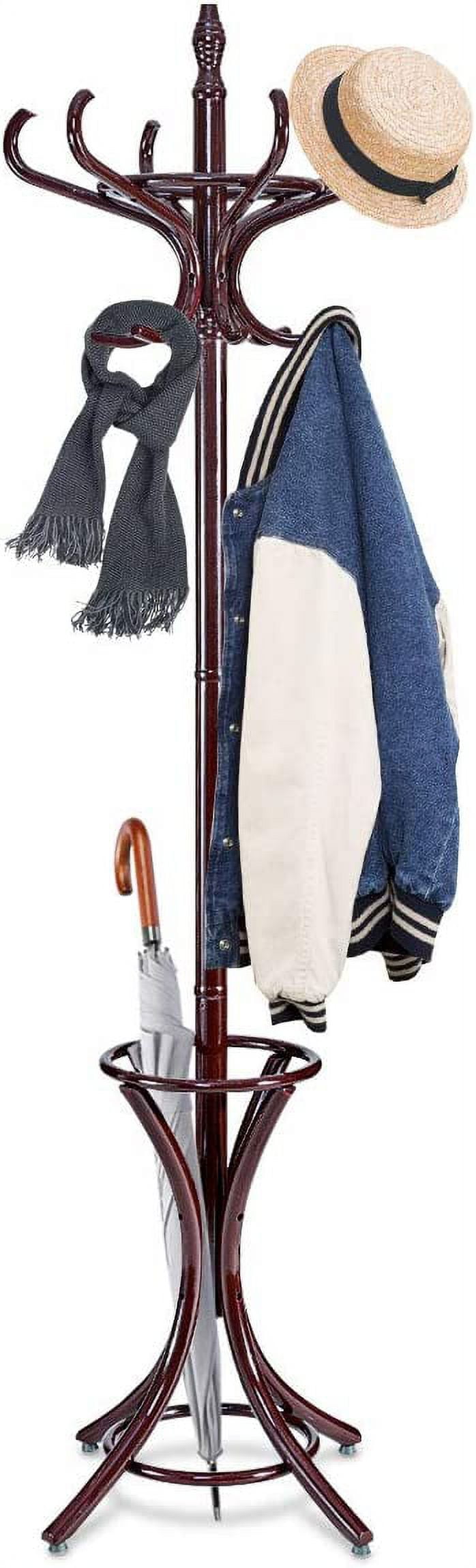 73" Coat Rack Freestanding, Wooden Coat Tree with 12 Hooks and Umbrella ...
