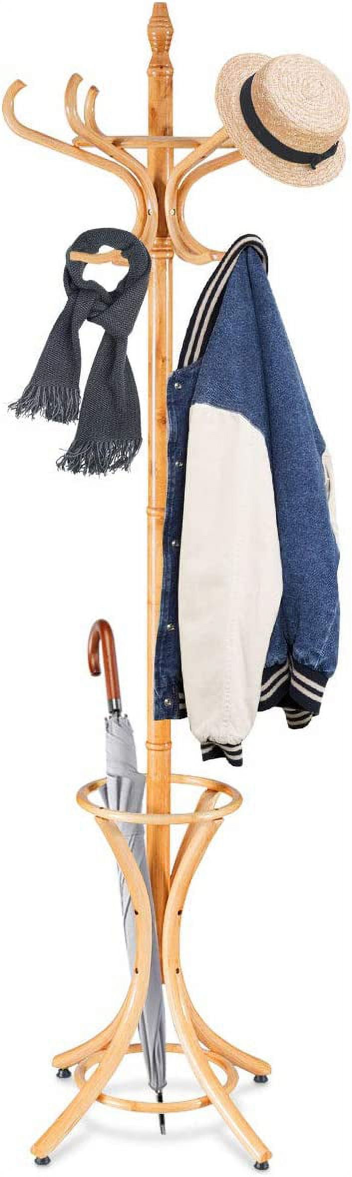 73" Coat Rack Freestanding, Wooden Coat Tree with 12 Hooks and Umbrella ...